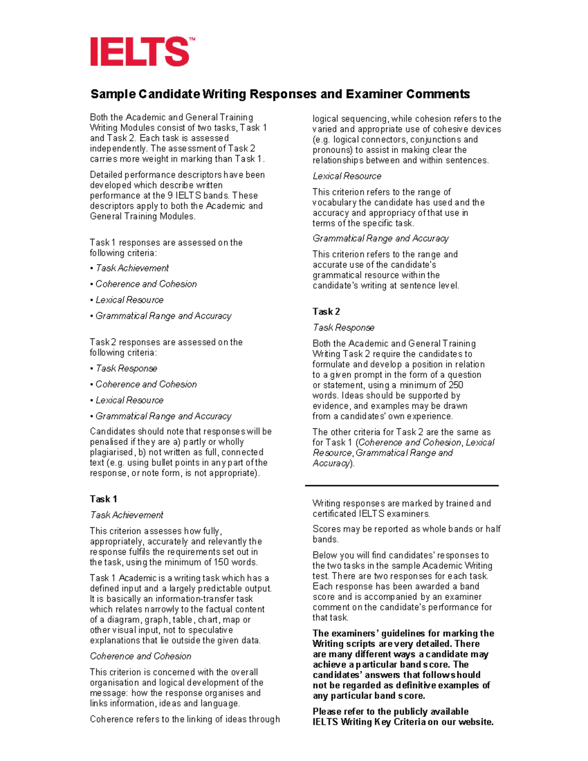 Ielts academic writing example responses to parts 1 and 2 with band ...