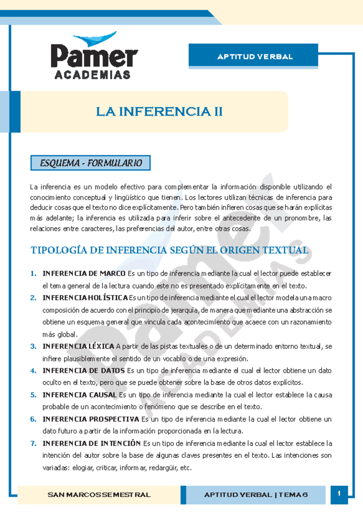 S 6 - SM - Semestral - Inferencias II - APTITUD VERBAL LA INFERENCIA II ...