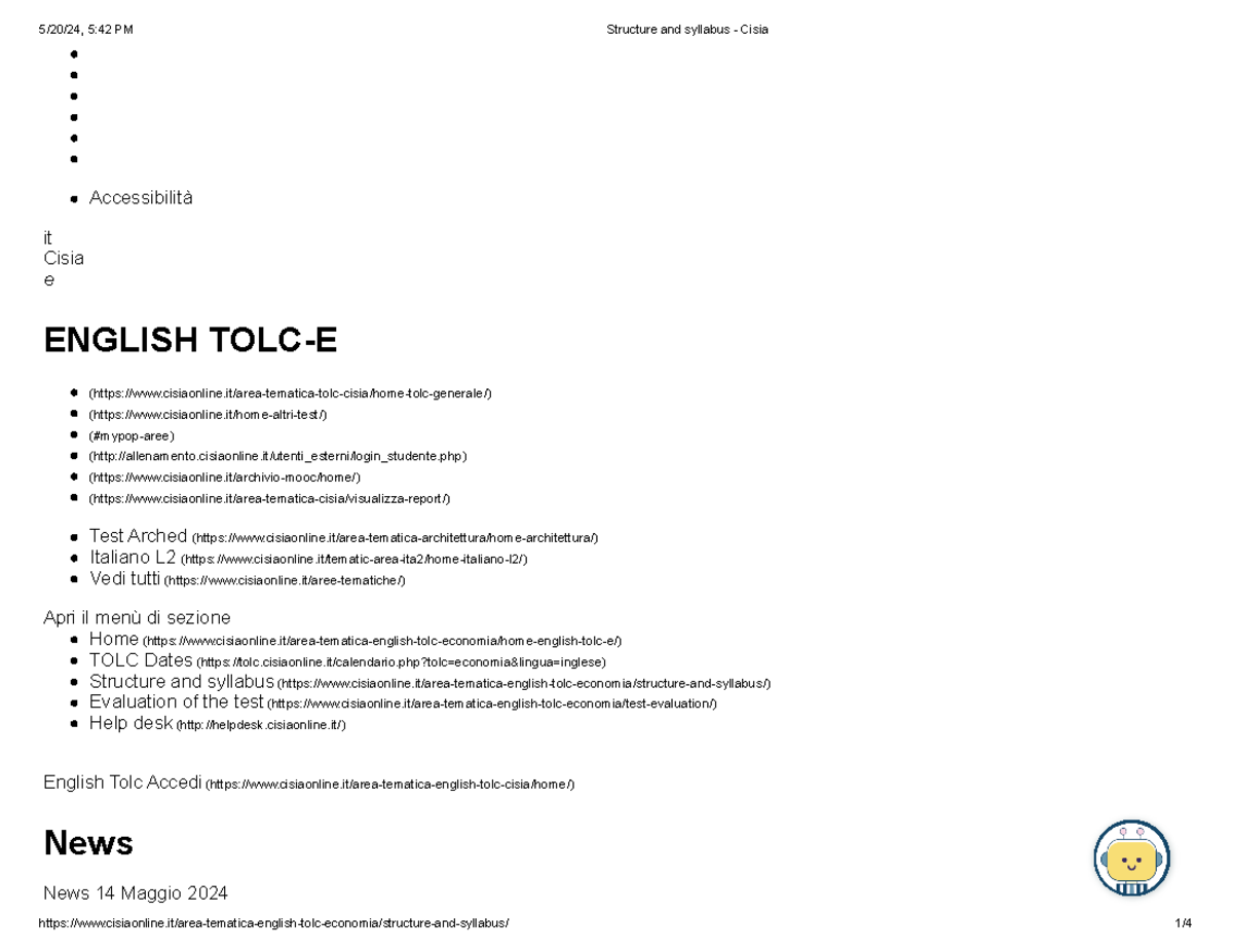 Structure and syllabus - Cisia - Accessibilità it Cisia e ENGLISH TOLC ...