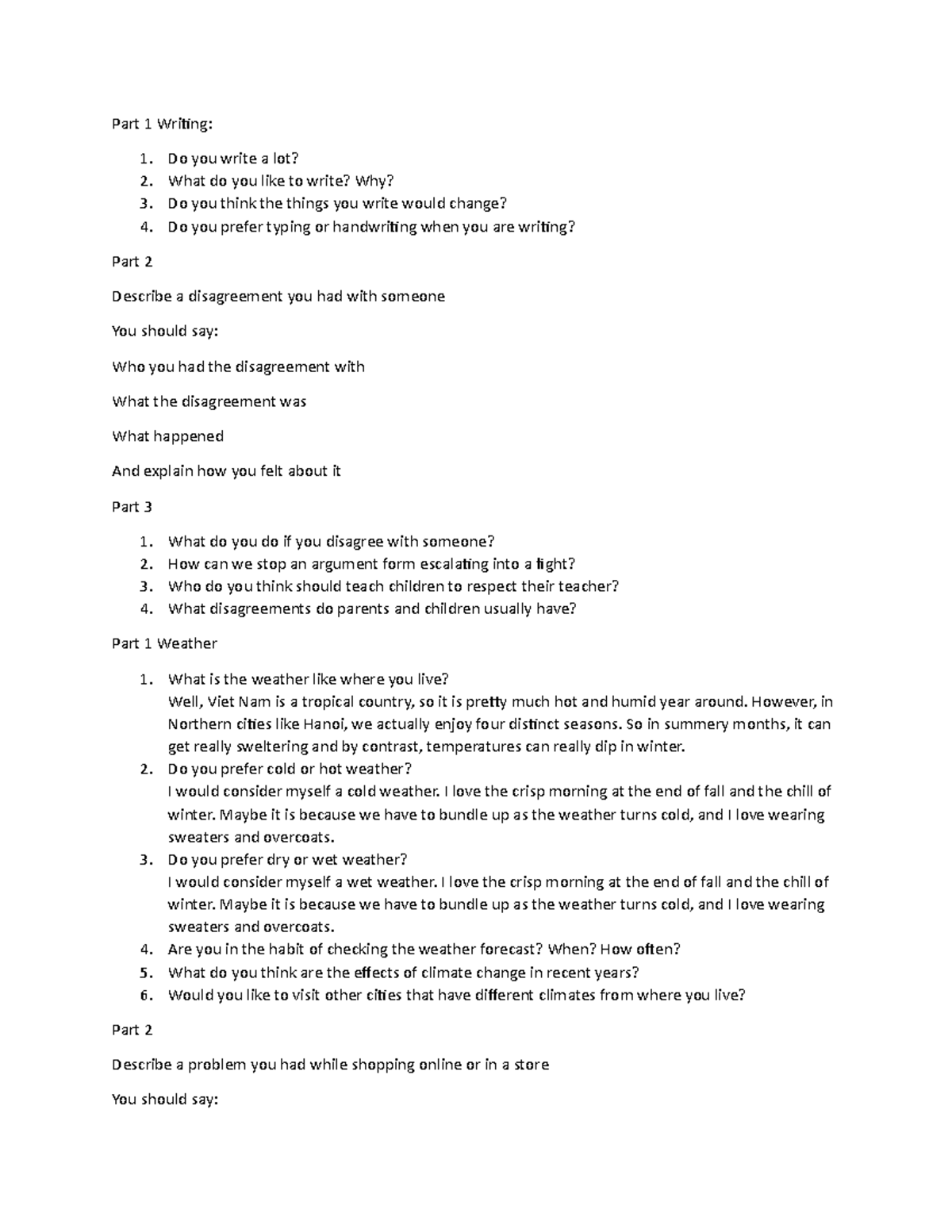 Part 1 Writing - .......................... - Part 1 Writing: Do you ...