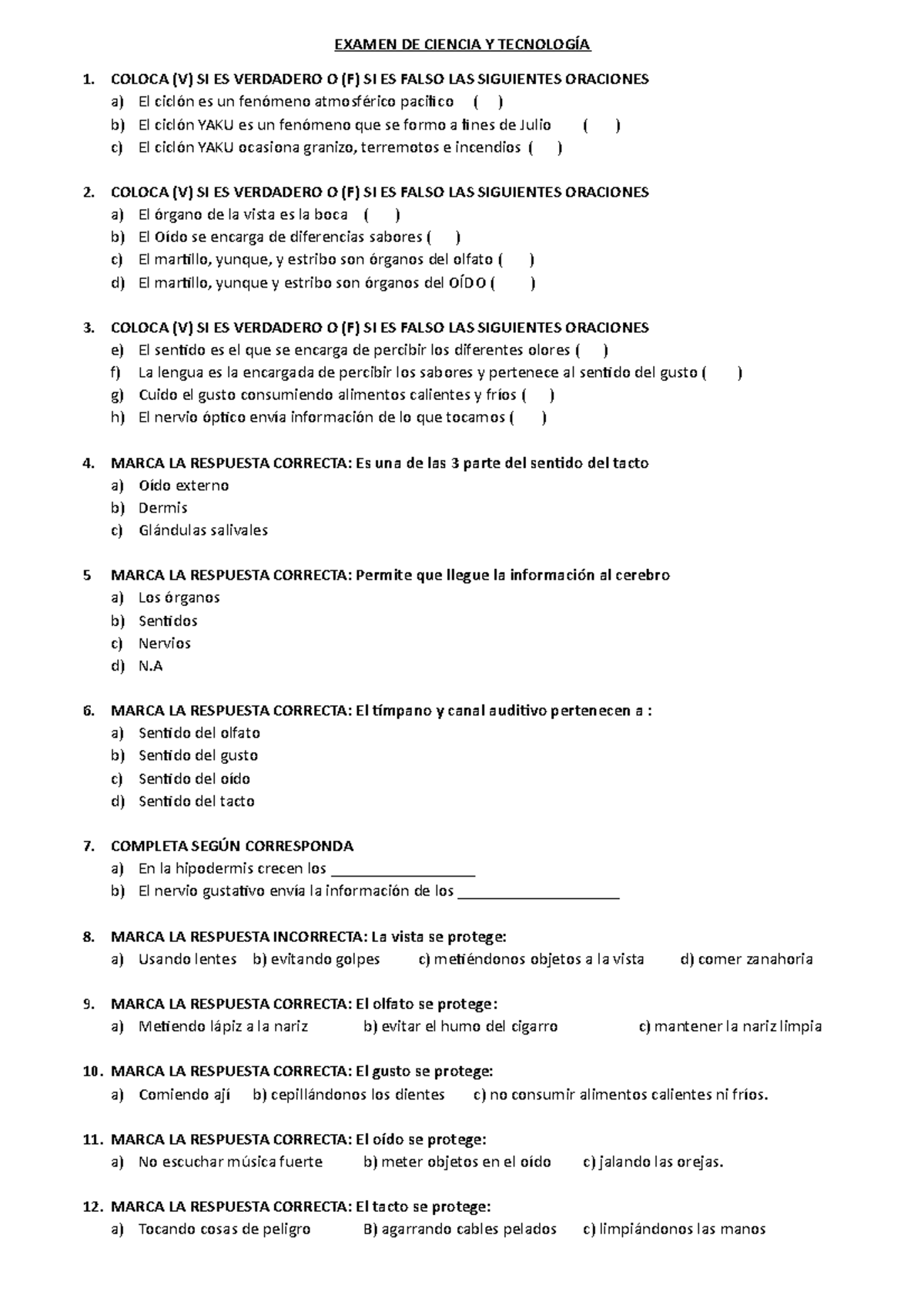 Examen DE Ciencia Y Tecnología - EXAMEN DE CIENCIA Y TECNOLOGÍA 1 ...