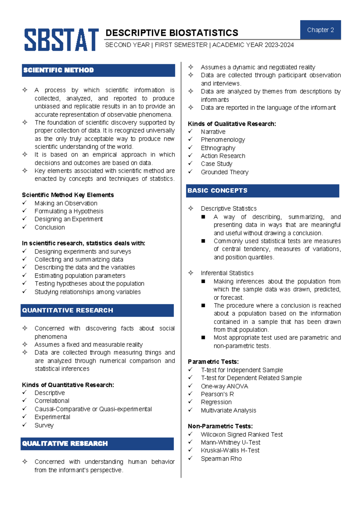 BIOSTAT CHAPTER 2 - SBSTAT DESCRIPTIVE BIOSTATISTICS SECOND YEAR ...