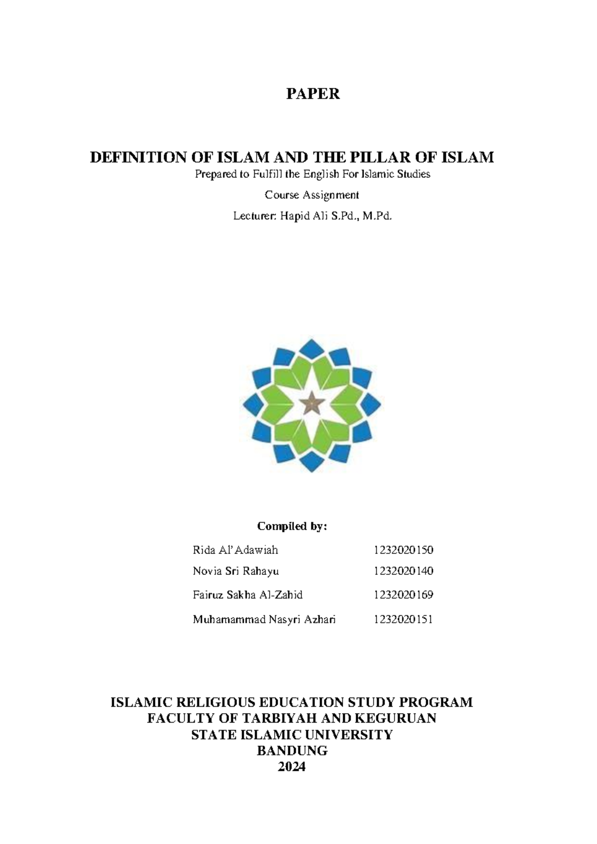 Inggris KEL 2 PAI 3D Five pillars of islam fix - PAPER DEFINITION OF ...