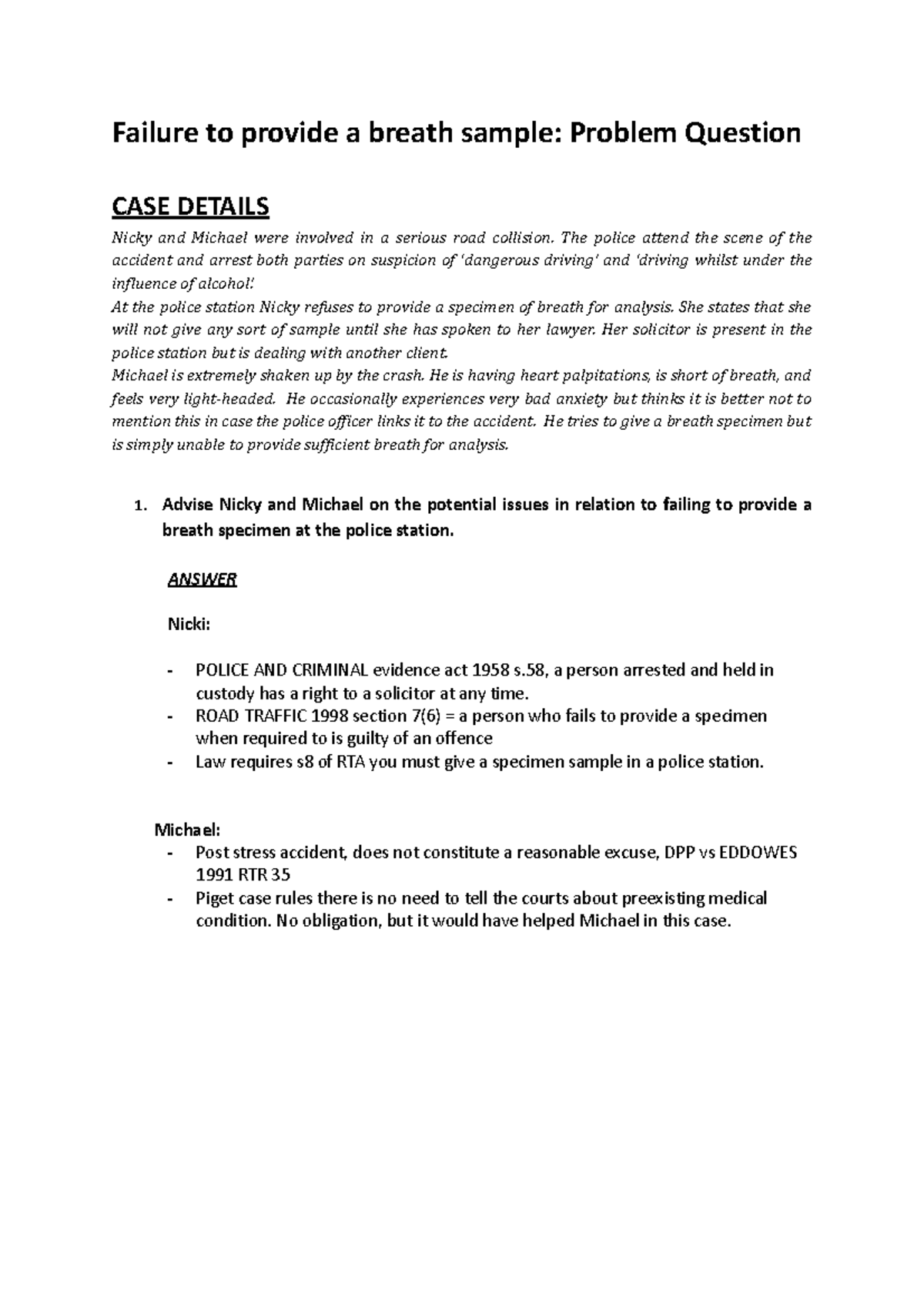 W4 Failure to provide a breath sample PQ - Failure to provide a breath ...