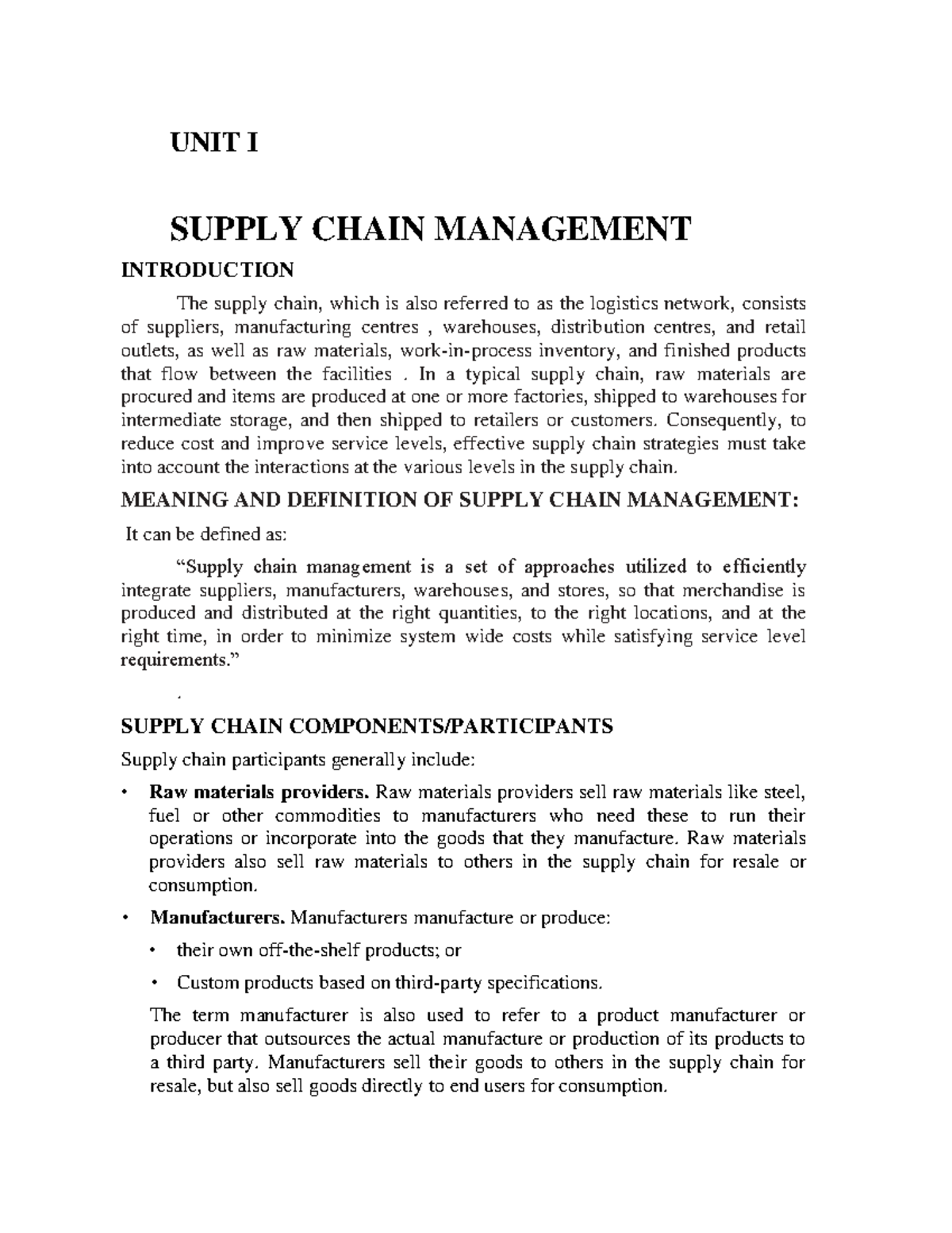 Supply chain management - UNIT I SUPPLY CHAIN MANAGEMENT INTRODUCTION ...