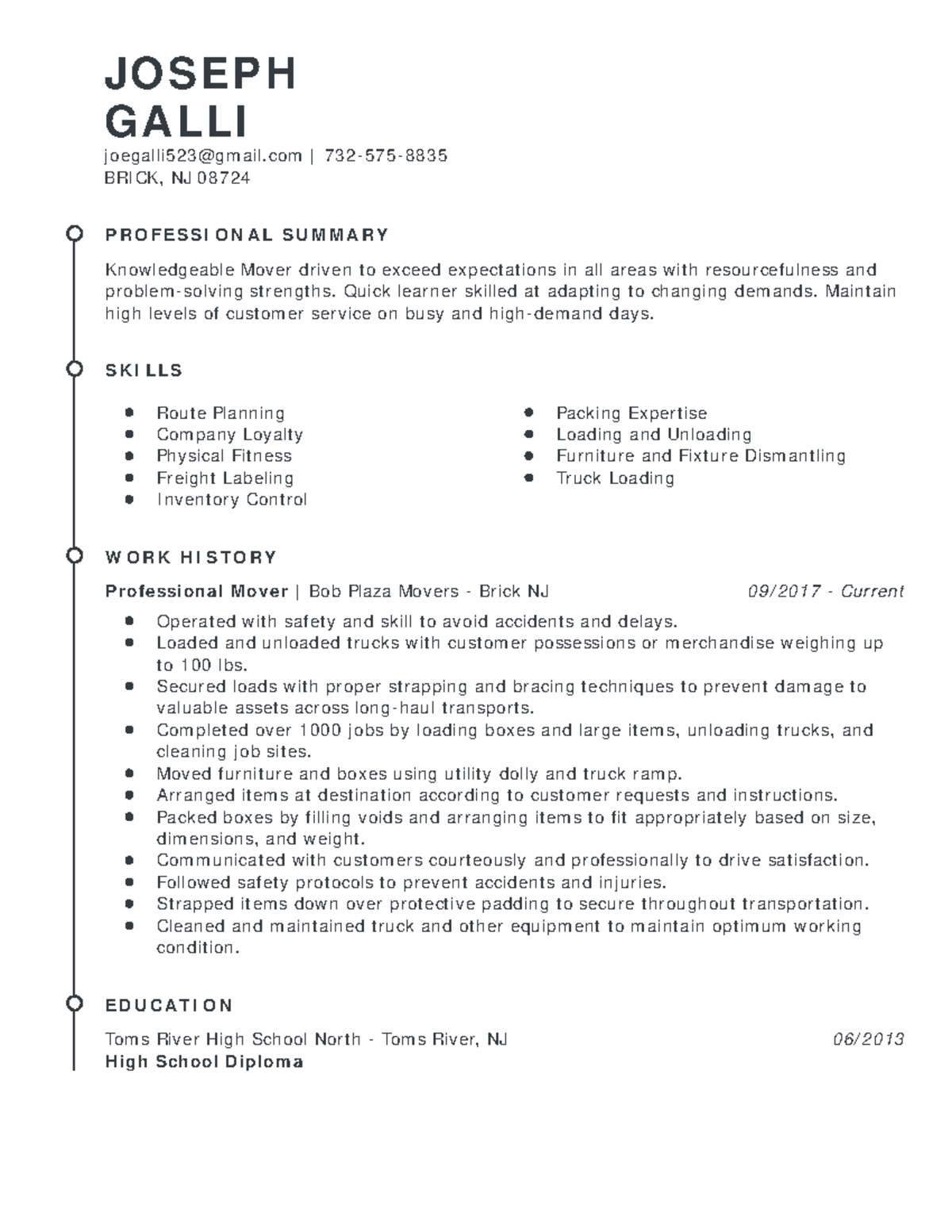 Copyof Joseph Galli Resume - JO SEP H GALLI j oegalli523@gm ail | 732 ...