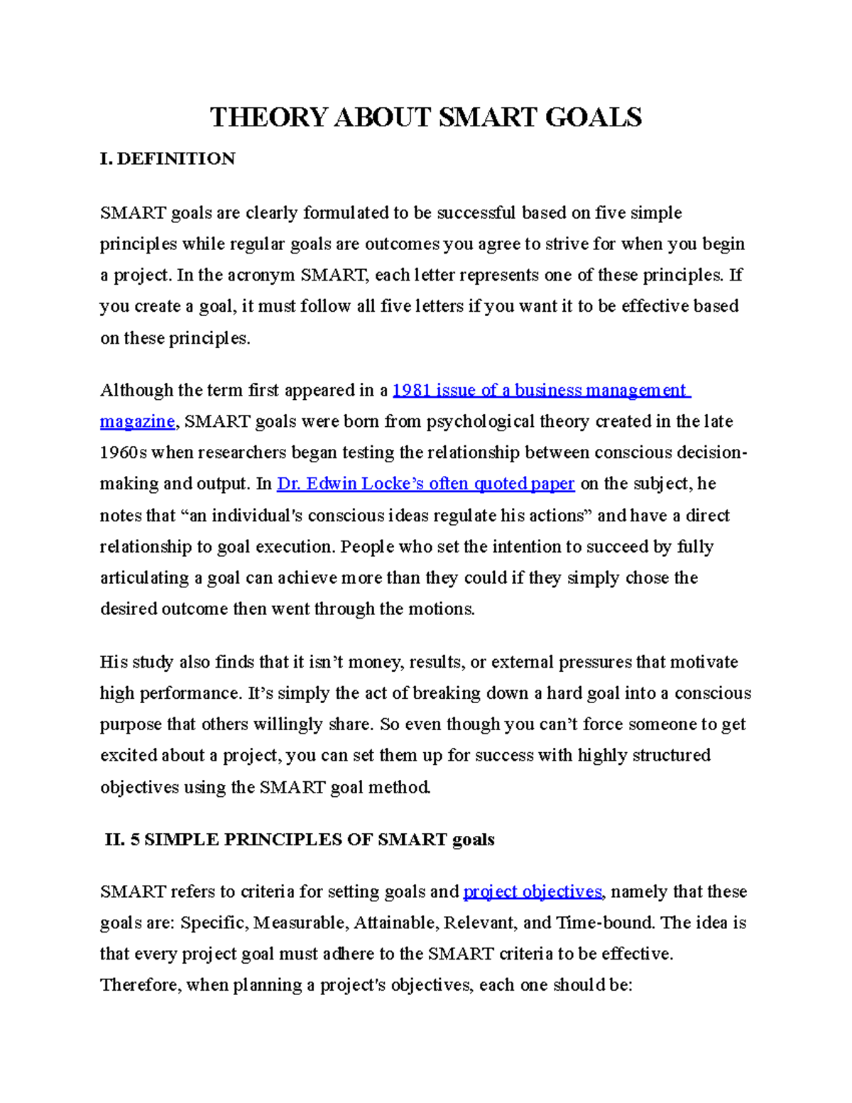 Theory About Smart Goals - THEORY ABOUT SMART GOALS I. DEFINITION SMART ...
