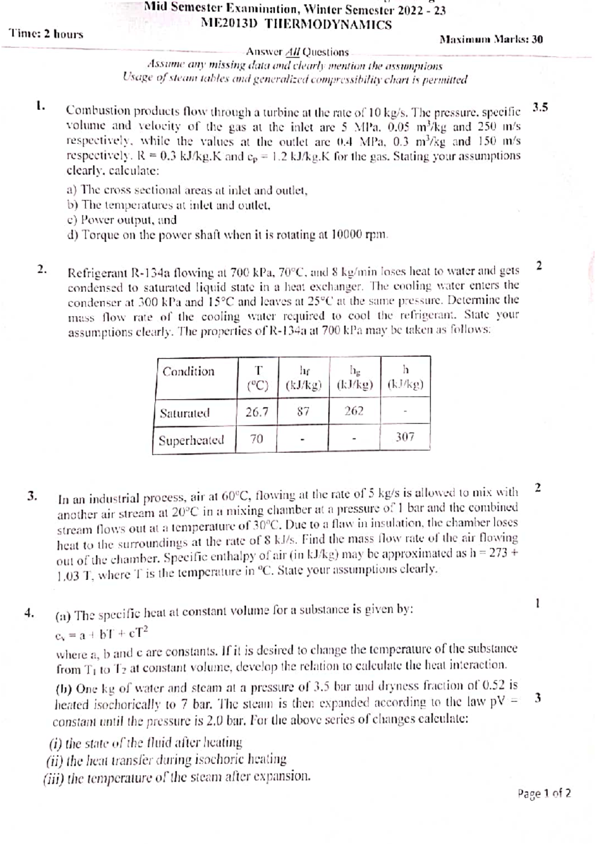1.Thermo 22-23 Mid Sem - Mid semester question paper National Institute ...
