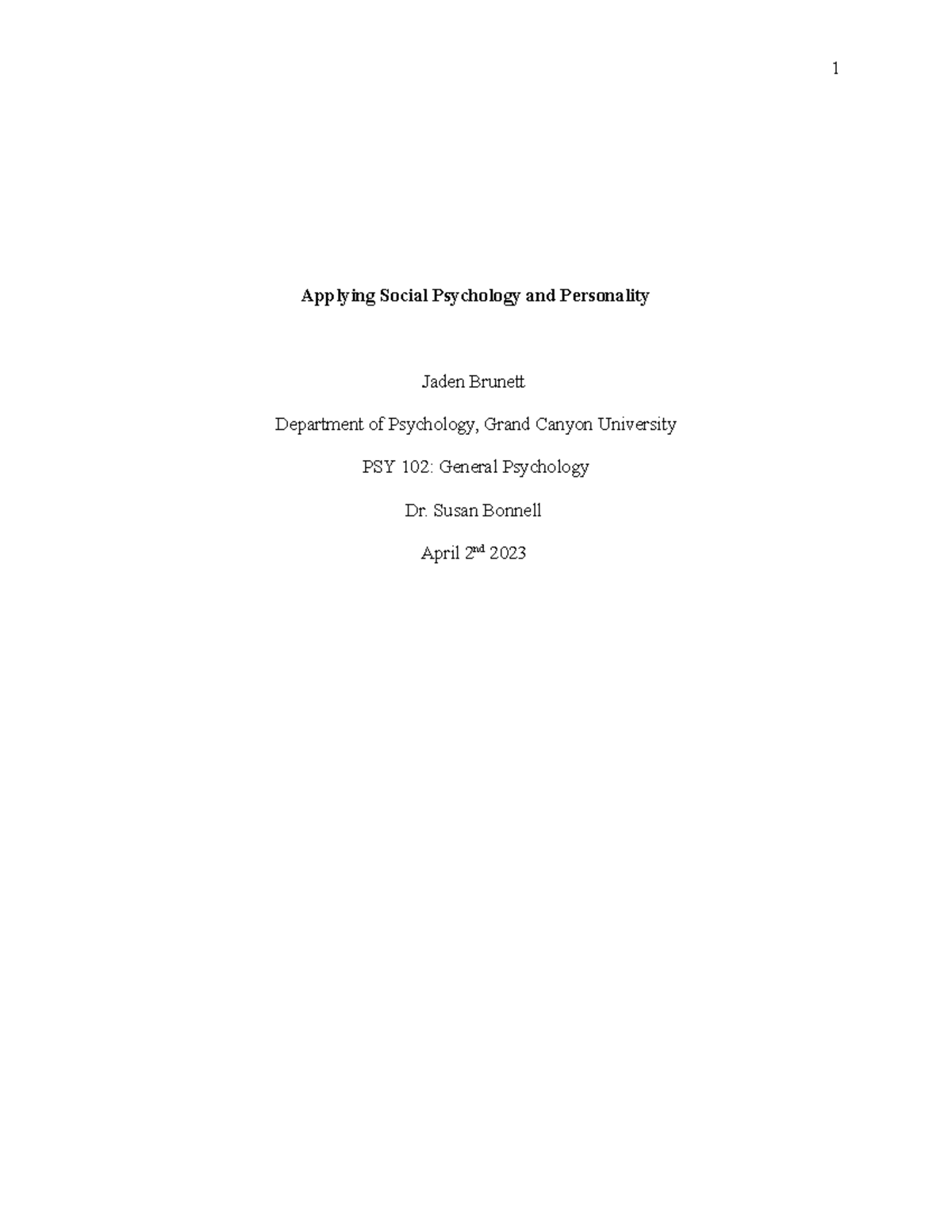 Applying Social Psychology and Personality - Susan Bonnell April 2nd ...