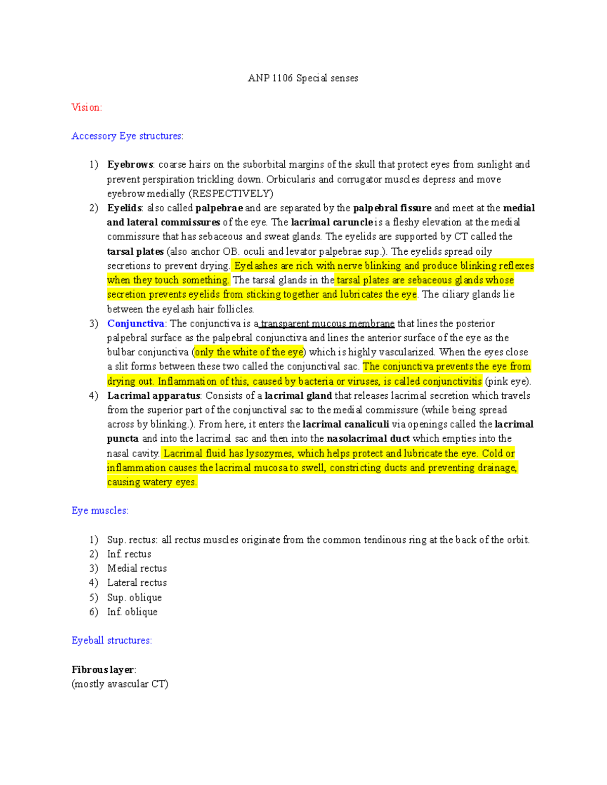 ANP 1106 Special senses - ANP 1106 Special senses Vision: Accessory Eye ...