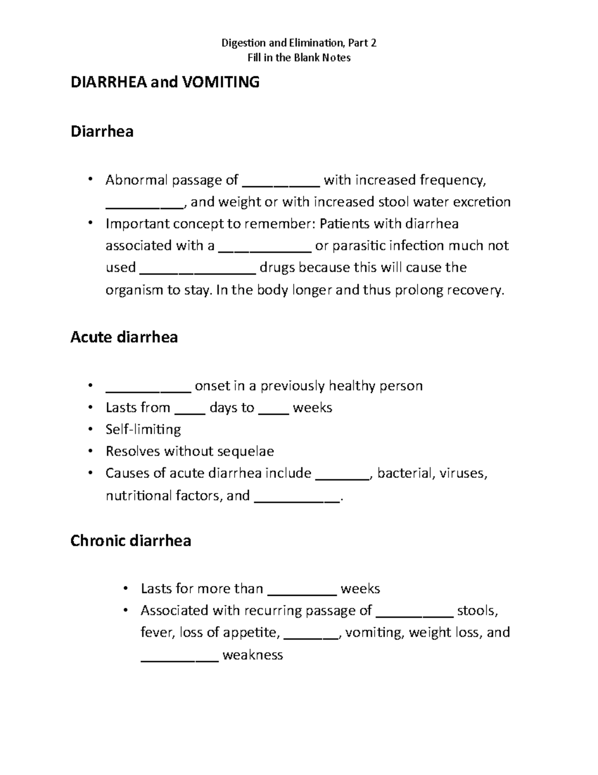 D&E Fillintheblanknotes Part2 - Fill in the Blank Notes DIARRHEA and ...