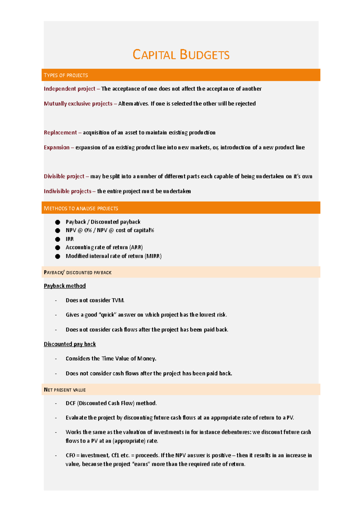Capital Budgets - Chapter - CAPITAL BUDGETS TYPES OF PROJECTS ...