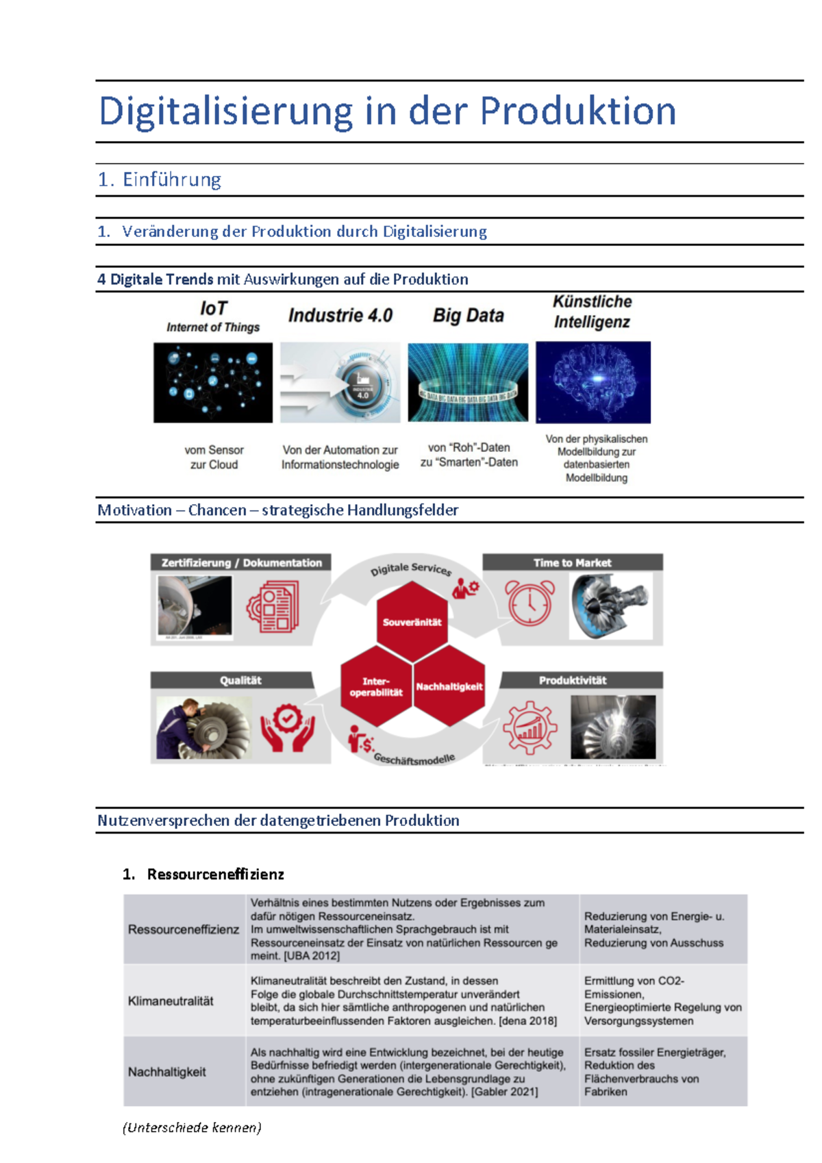 Zusammenfassung Di P - Digitalisierung in der Produktion 1. Einführung 1. Veränderung der ...