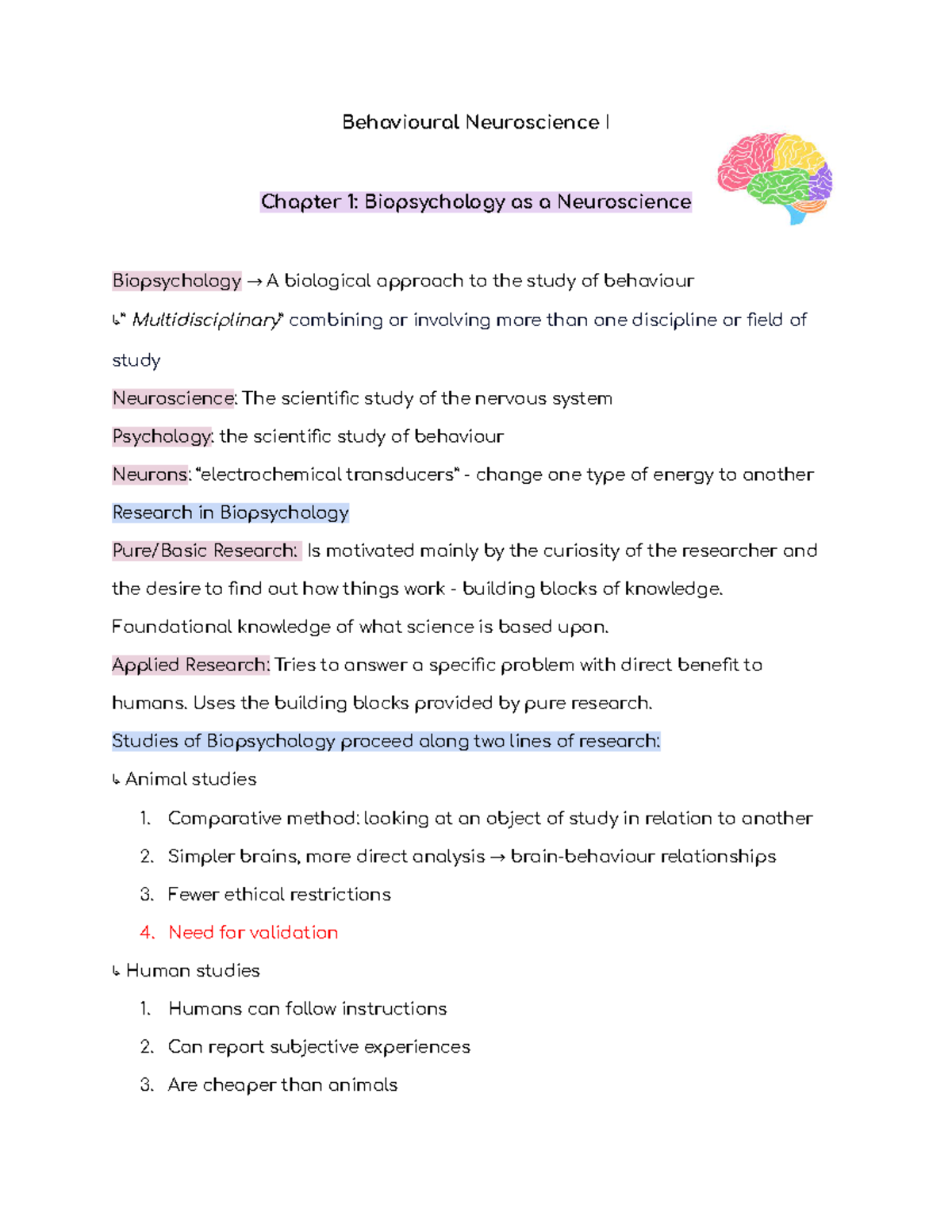 Behavioural Neuroscience I - Behavioural Neuroscience I Chapter 1: Biopsychology as a ...