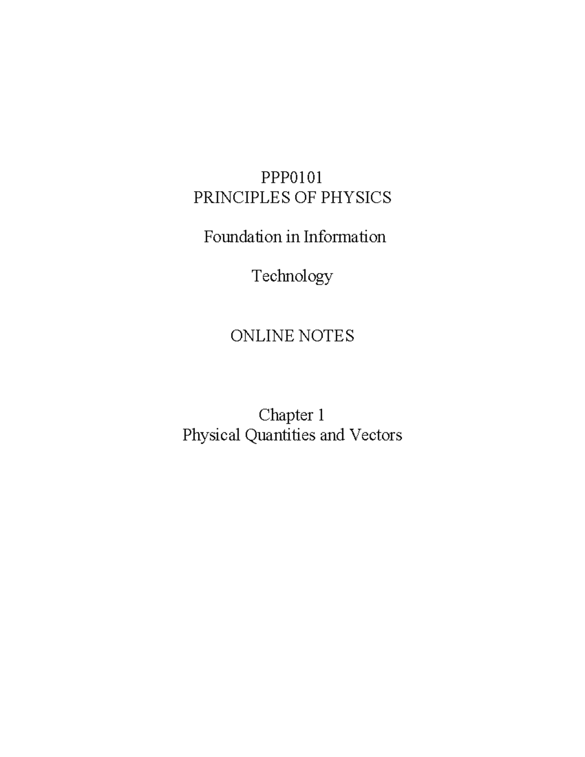 PPP0101 Chap01 Physical Quantities and Vectors - PPP PRINCIPLES OF ...