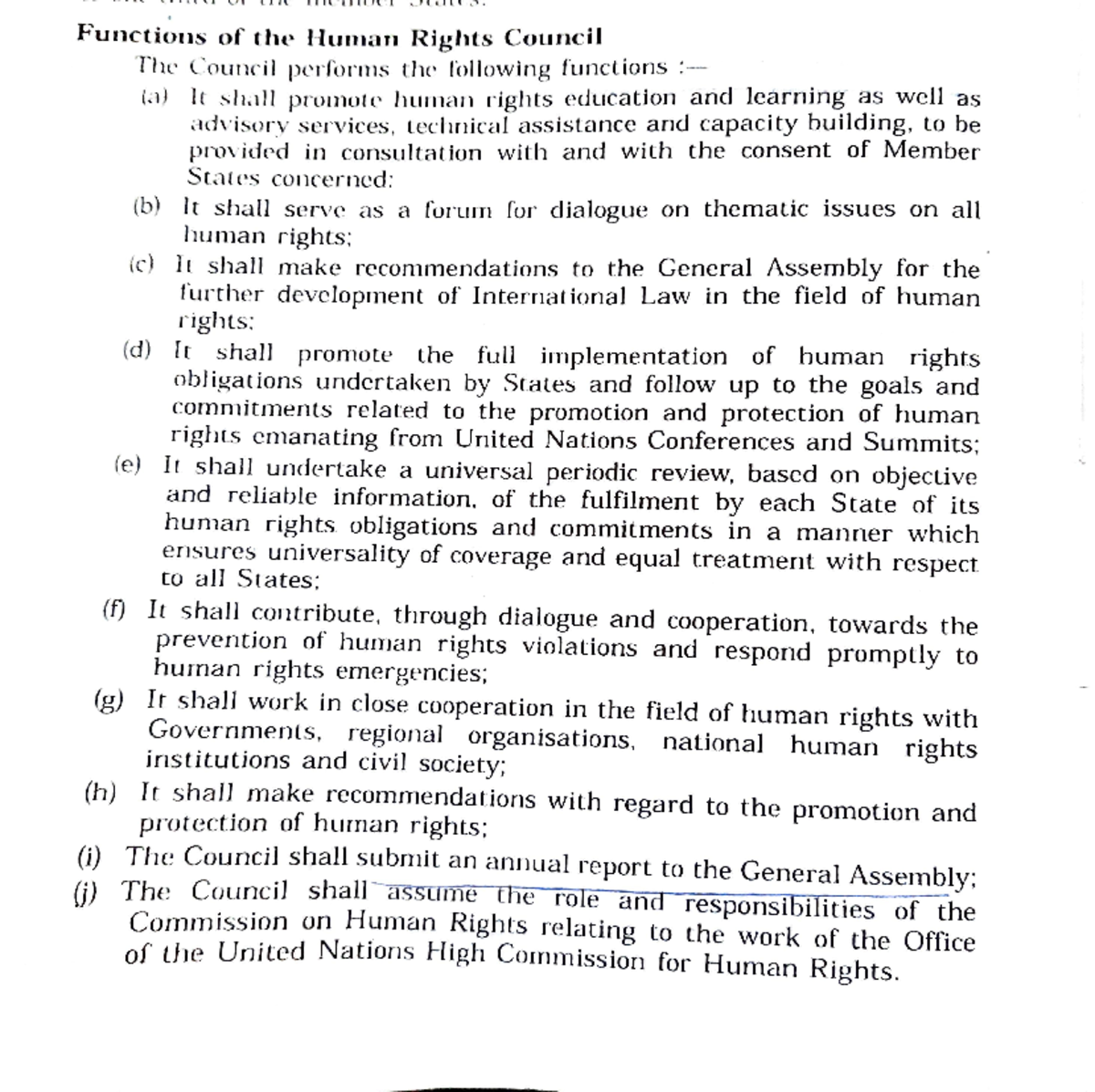 Functions of HR Council and high commissioner - Functions of the Human ...