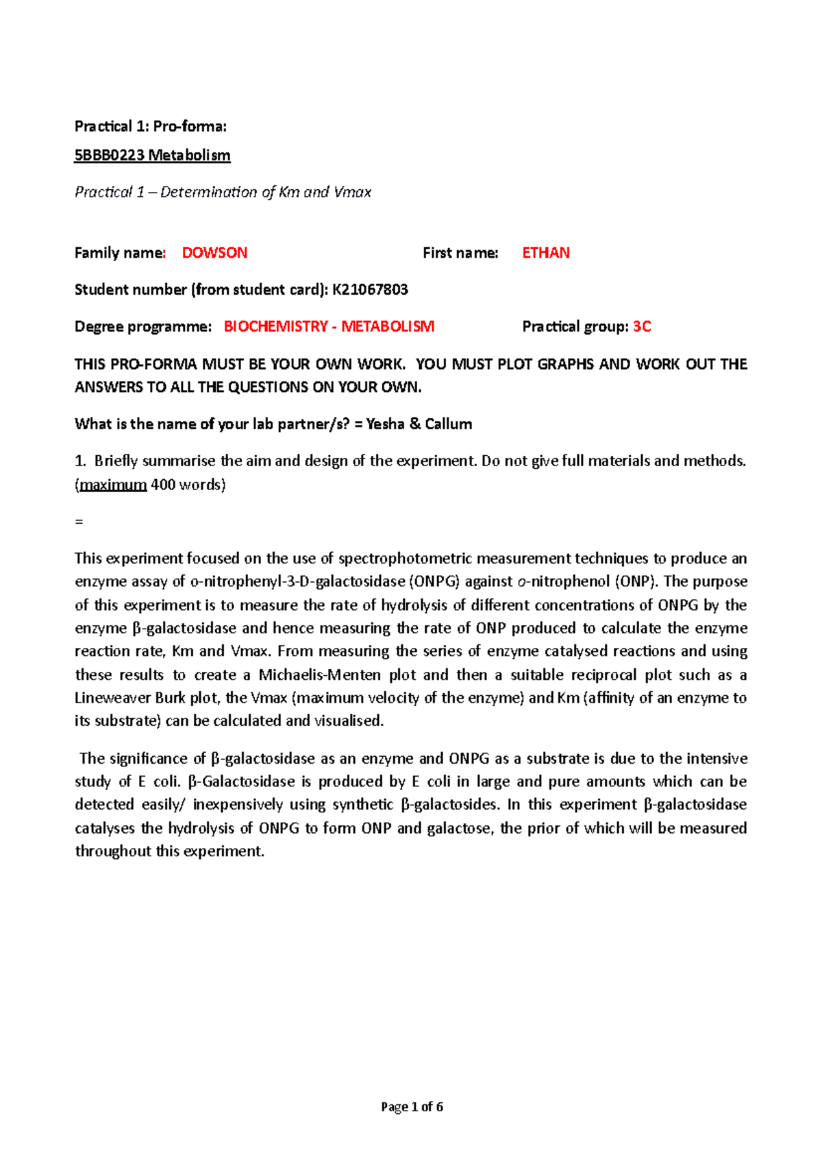 Metabolism Practical 1 Performa - Practical 1: Pro-forma: 5BBB0223 Metabolism Practical 1 ...