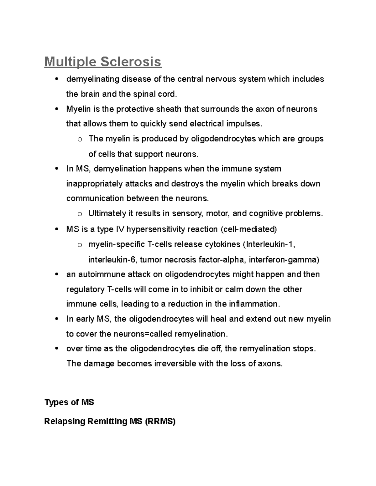 Multiple Sclerosis - Lecture notes 5-8 - Multiple Sclerosis ...