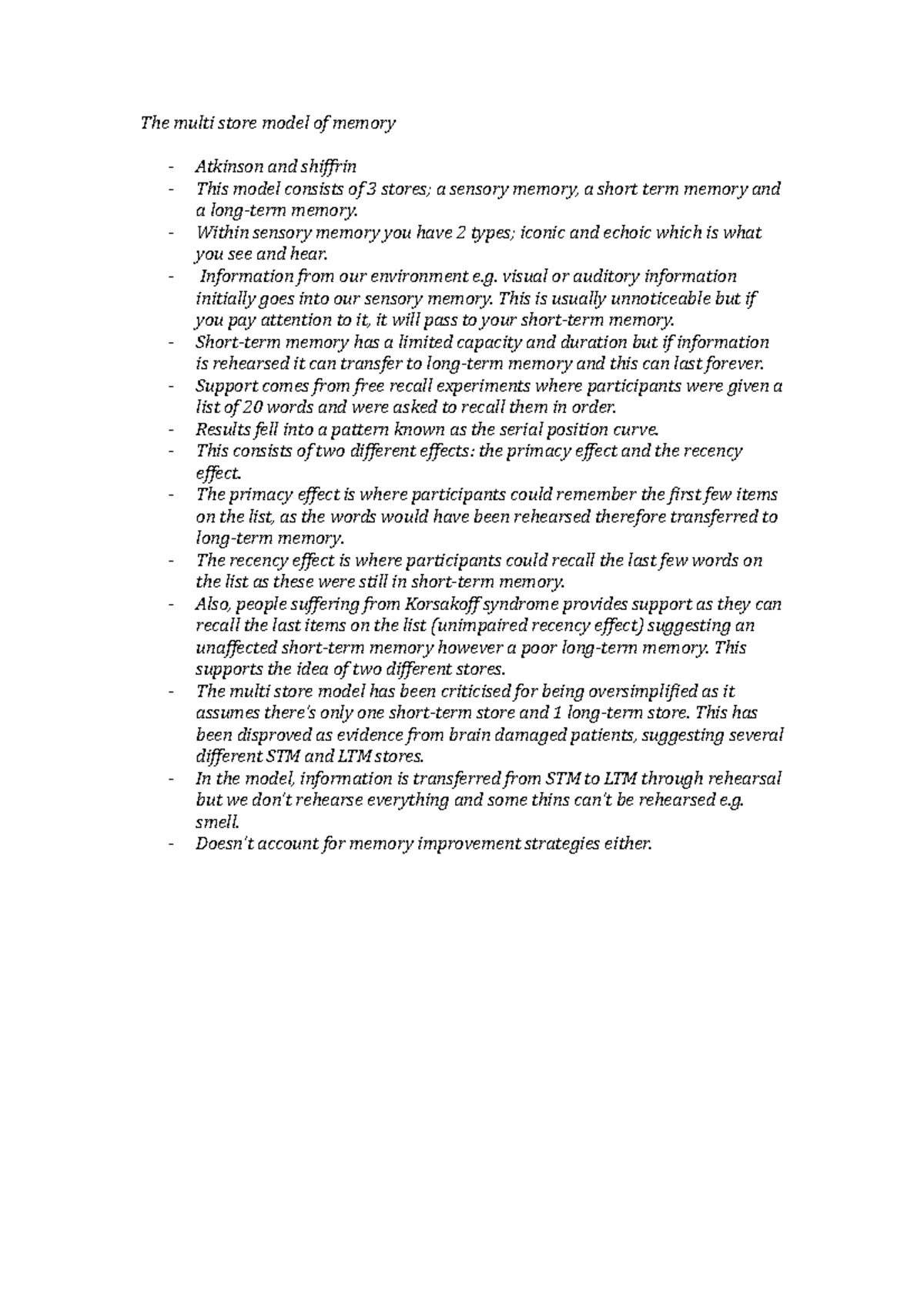 The multi store model of memory - The multi store model of memory ...