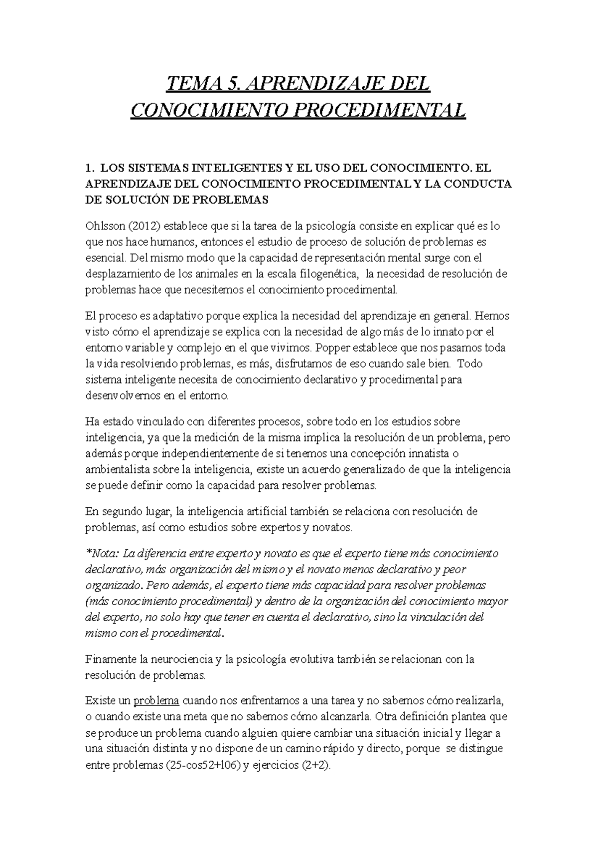 TEMA 5. APRENDIZAJE DEL CONOCIMIENTO PROCEDIMENTAL - TEMA 5 ...