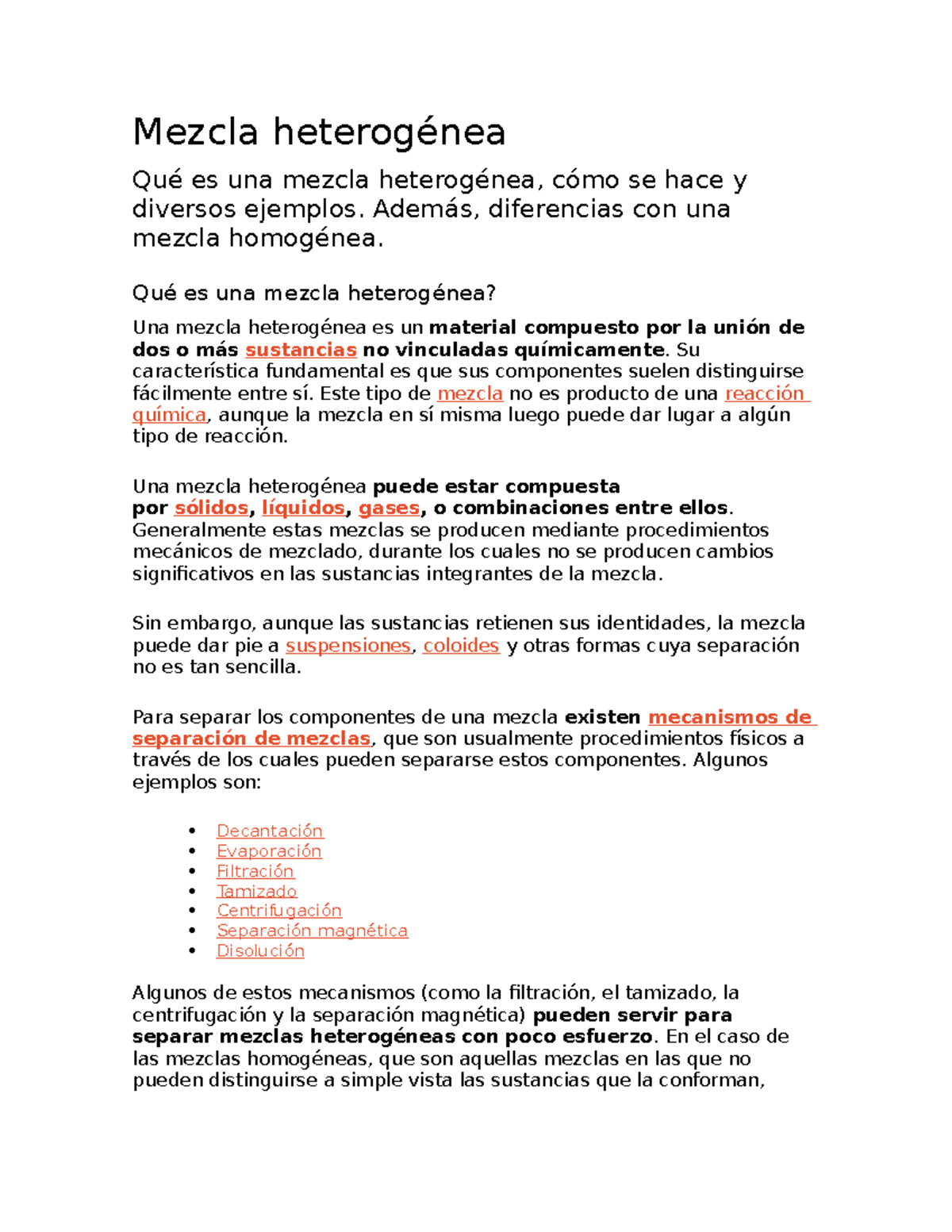 Mezcla heterogenea - Apunte de la clase de quimica - Mezcla heterogénea ...