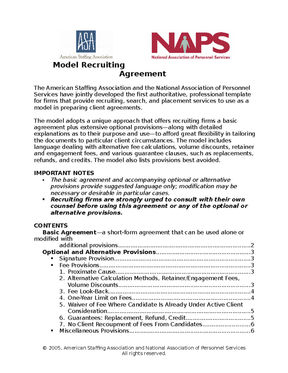 NAPS ASA recruiting agrmnt - Model Recruiting Agreement The American ...
