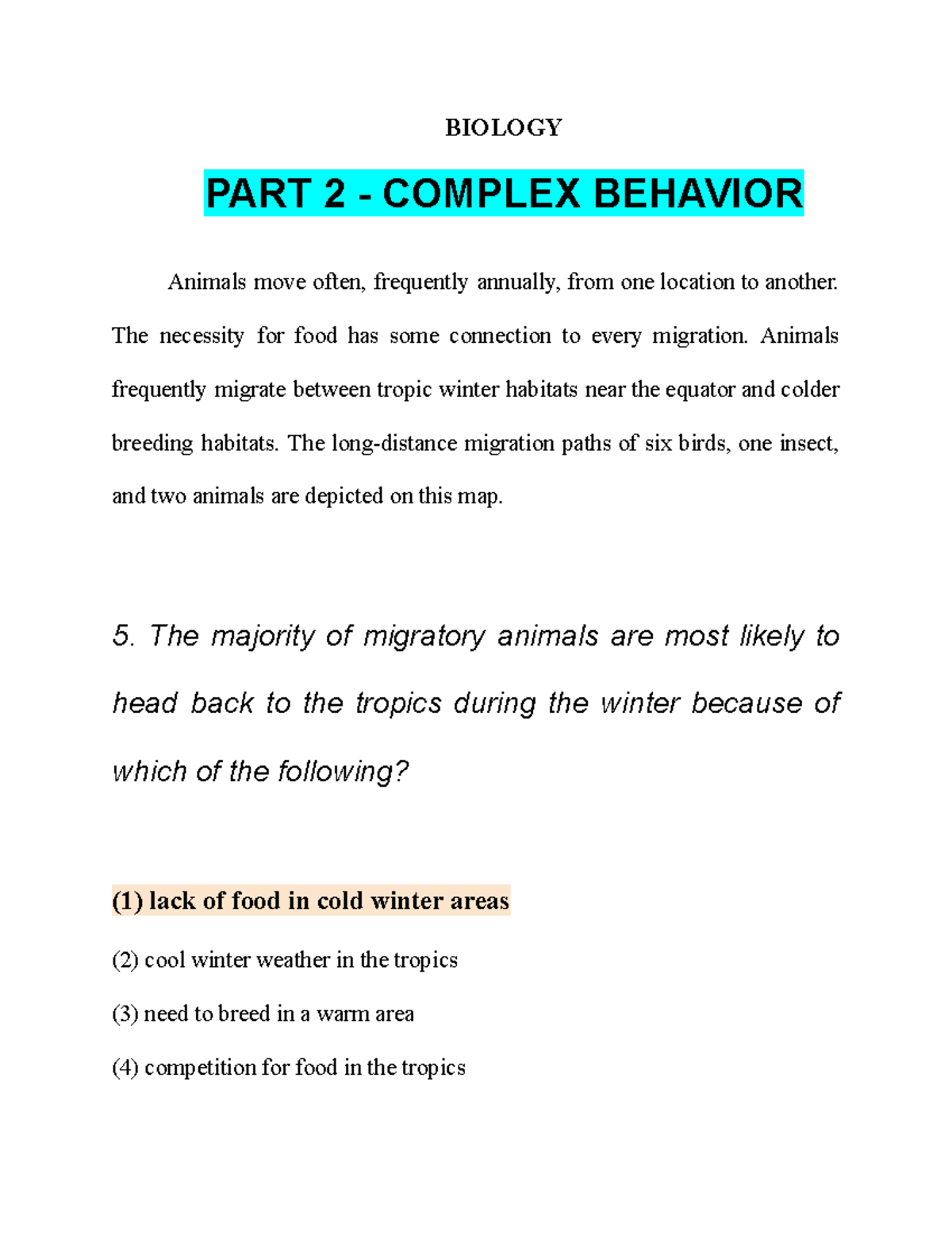 PART 2 - Biology - Complex Behavior - BIOLOGY PART 2 - COMPLEX BEHAVIOR ...