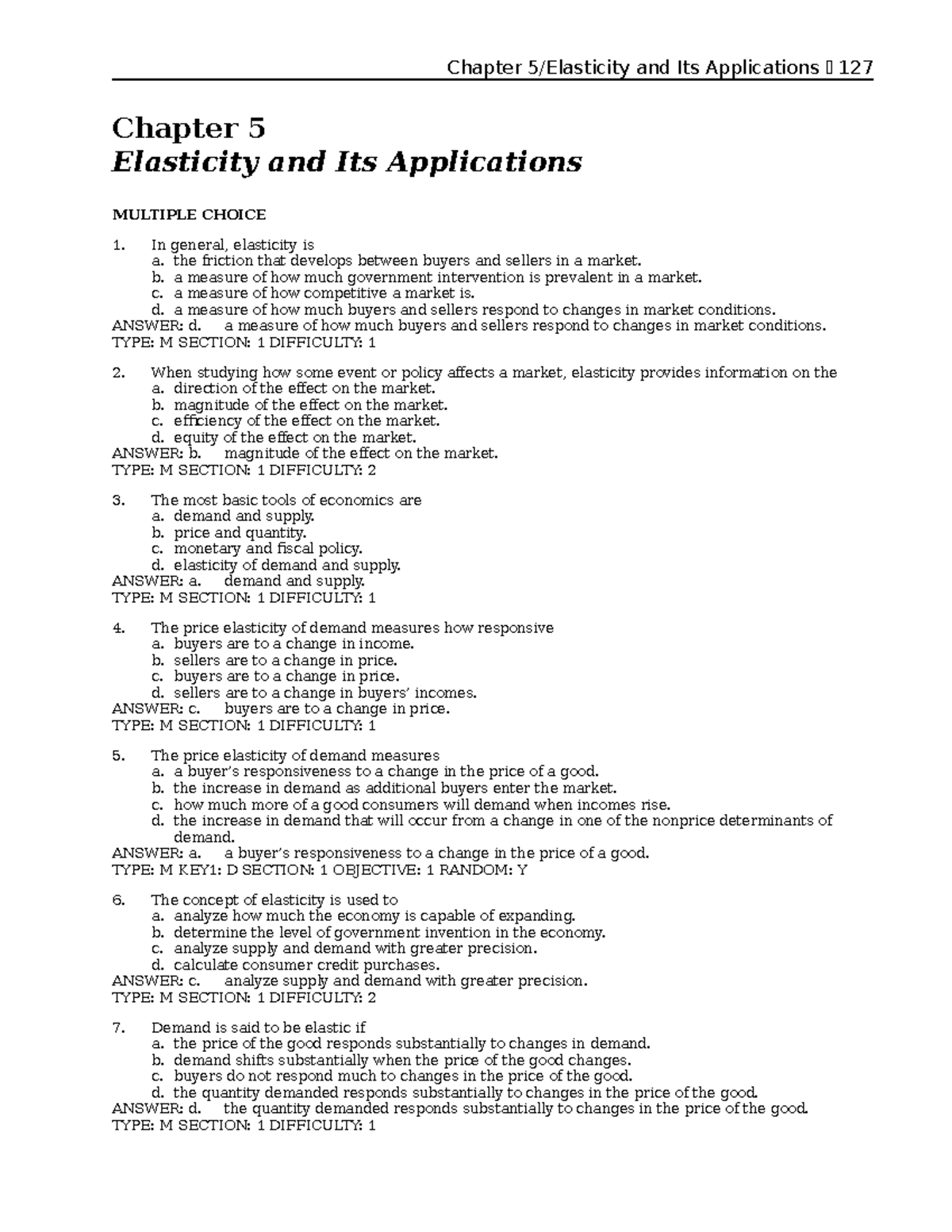 Chapter 5 - eco notes - Chapter 5 Elasticity and Its Applications ...