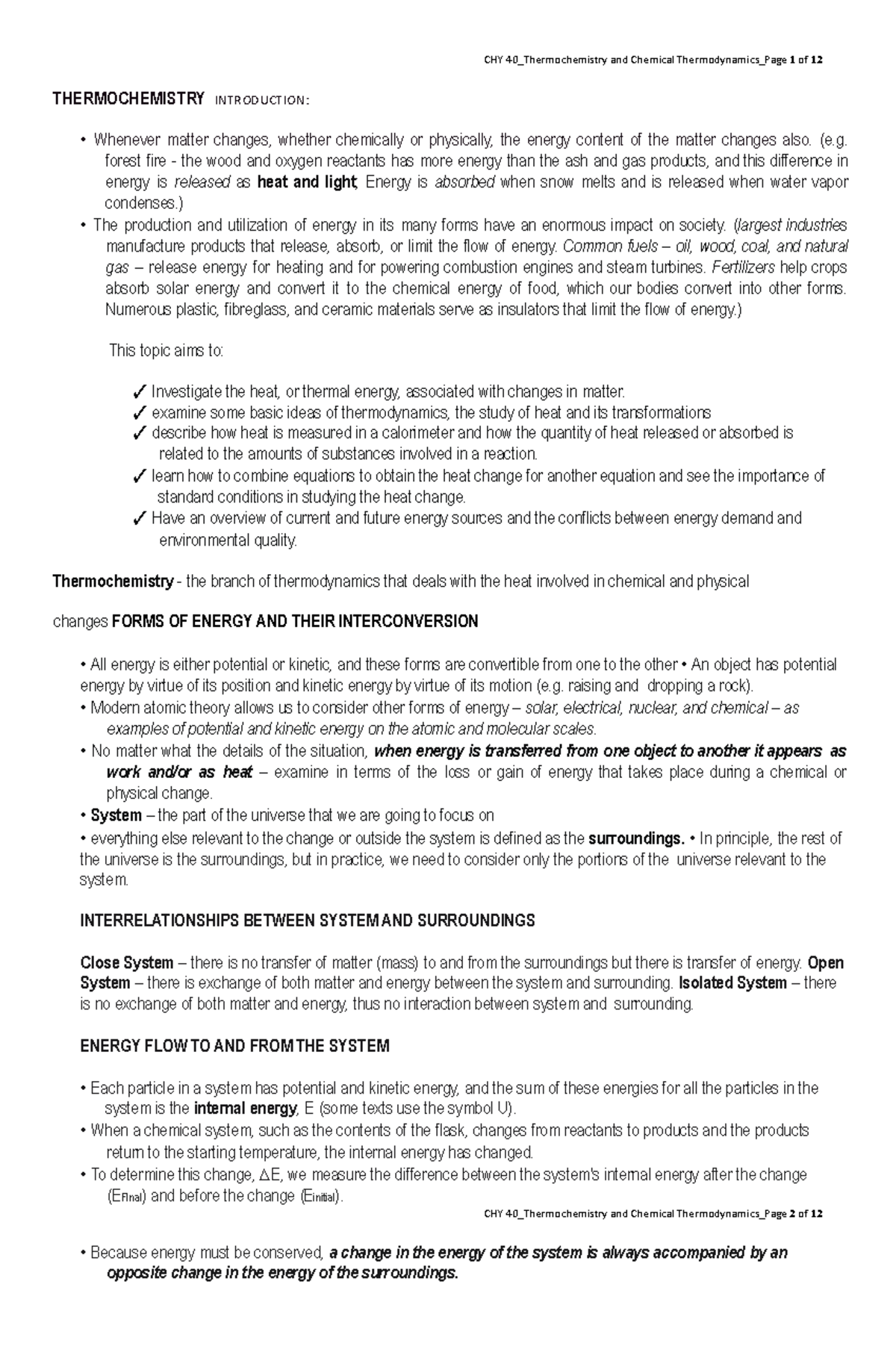 Unit III B. Themochemistry and Chemical Thermodynamics - CHY 40 ...