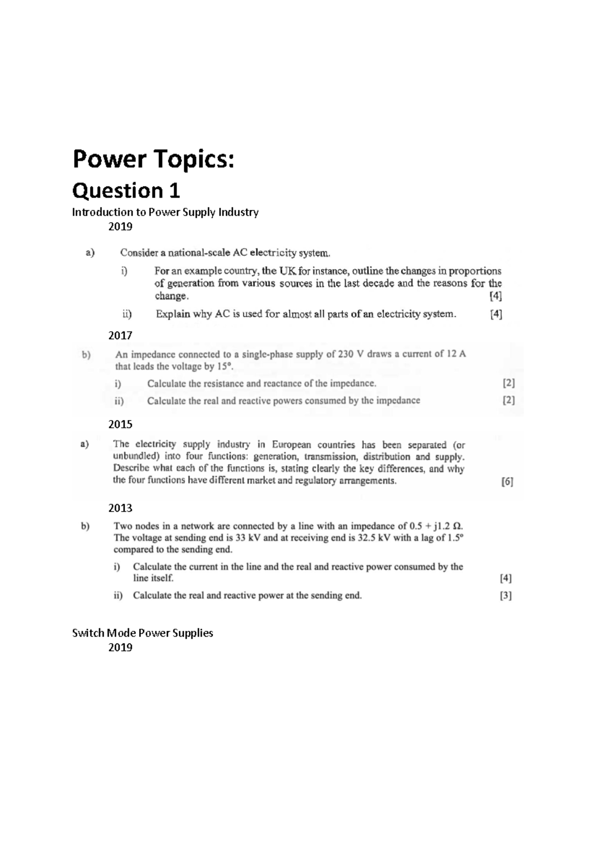 Power Question Question Bank - Power Topics: Question 1 Introduction to ...