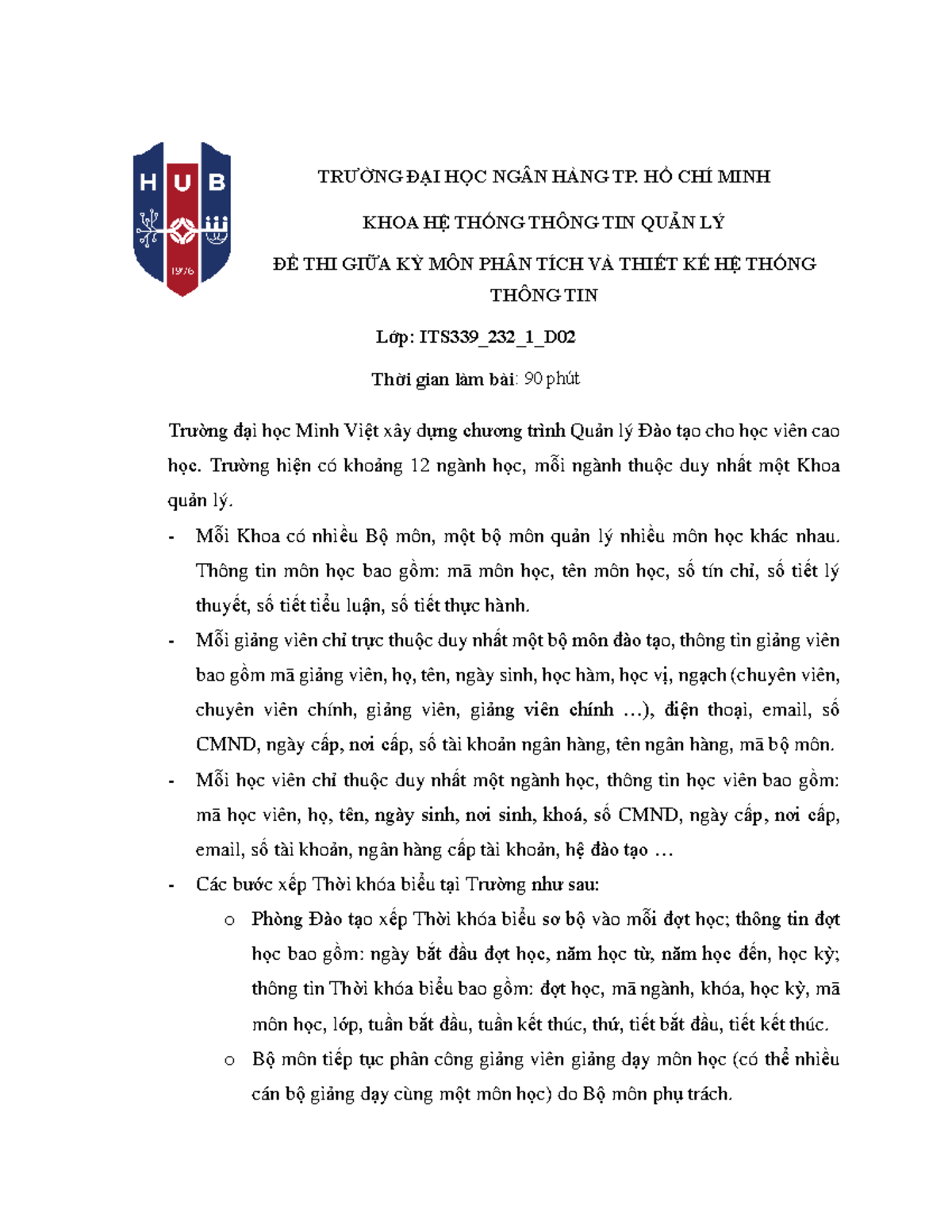 2024 1 De thi GK Pttkht D02 - TRƯỜNG ĐẠI HỌC NGÂN HÀNG TP. HỒ CHÍ MINH KHOA HỆ THỐNG THÔNG TIN ...