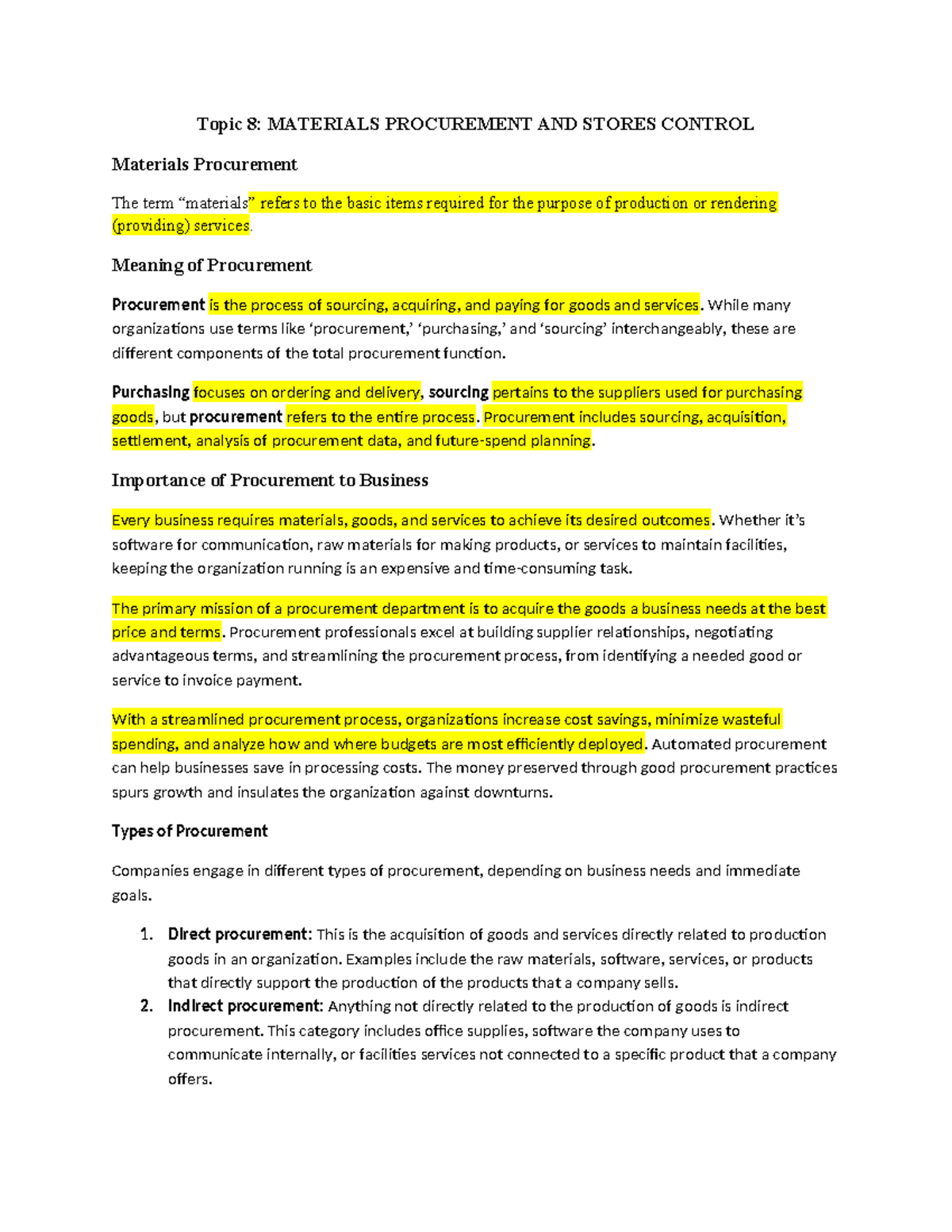 Topic 8 - Materials Procurement AND Stores Control Notes - Topic 8 ...