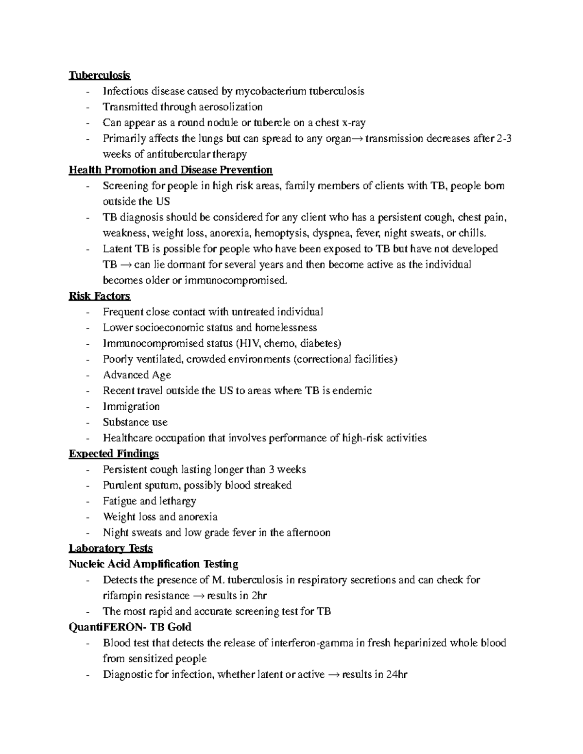 Tuberculosis Notes - Tuberculosis - Infectious disease caused by ...