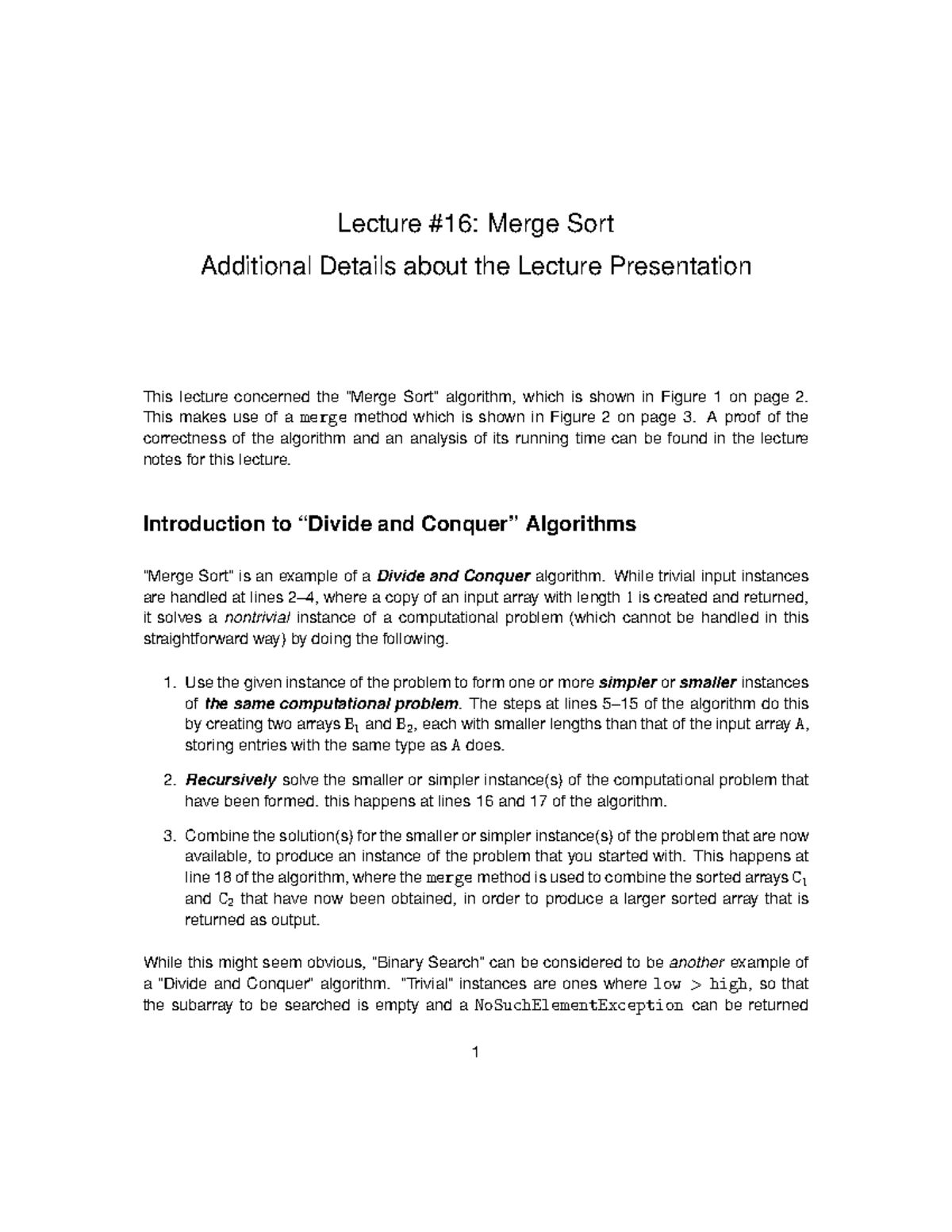 Merge Sort Additional Details about the Lecture Presentation - This ...