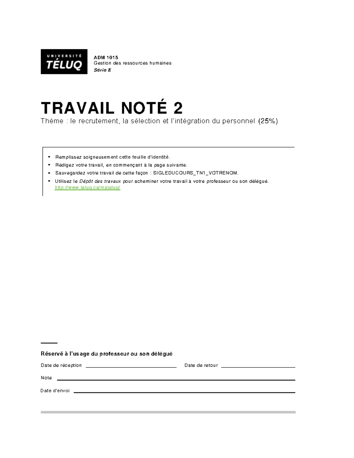 ADM1015 Travail noté 2 (Note 23 sur 25) - ADM 1015 Gestion des ...