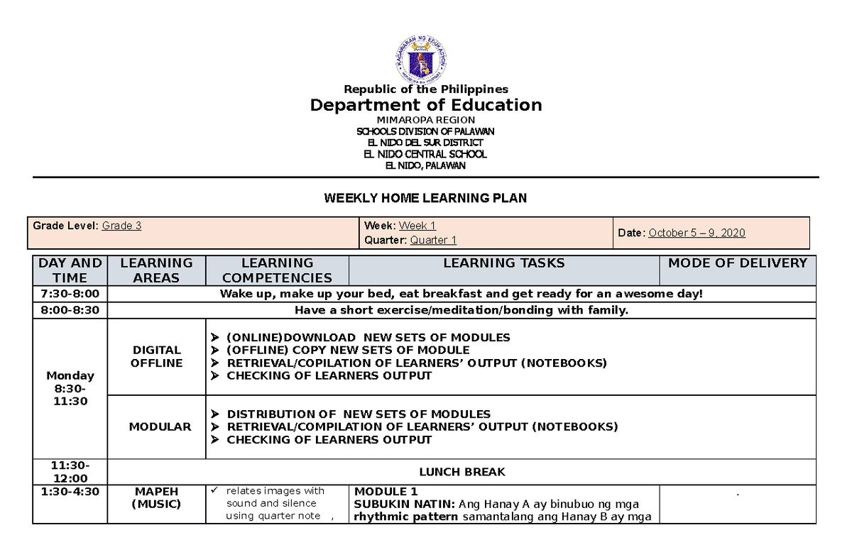 ENCS Grade-3 Q1 W1 Weekly-Home-Learning-Plan-Editable - Republic of the ...