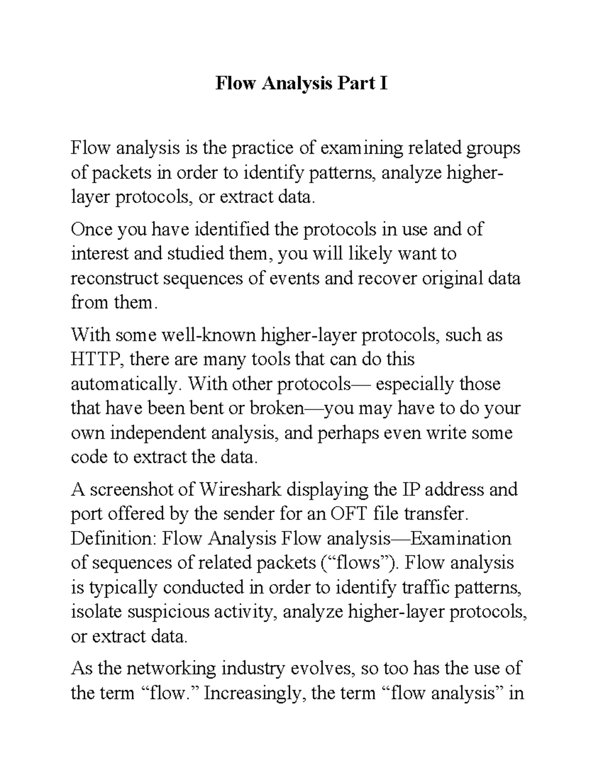Flow Analysis Tools Part I - Flow Analysis Part I Flow analysis is the ...