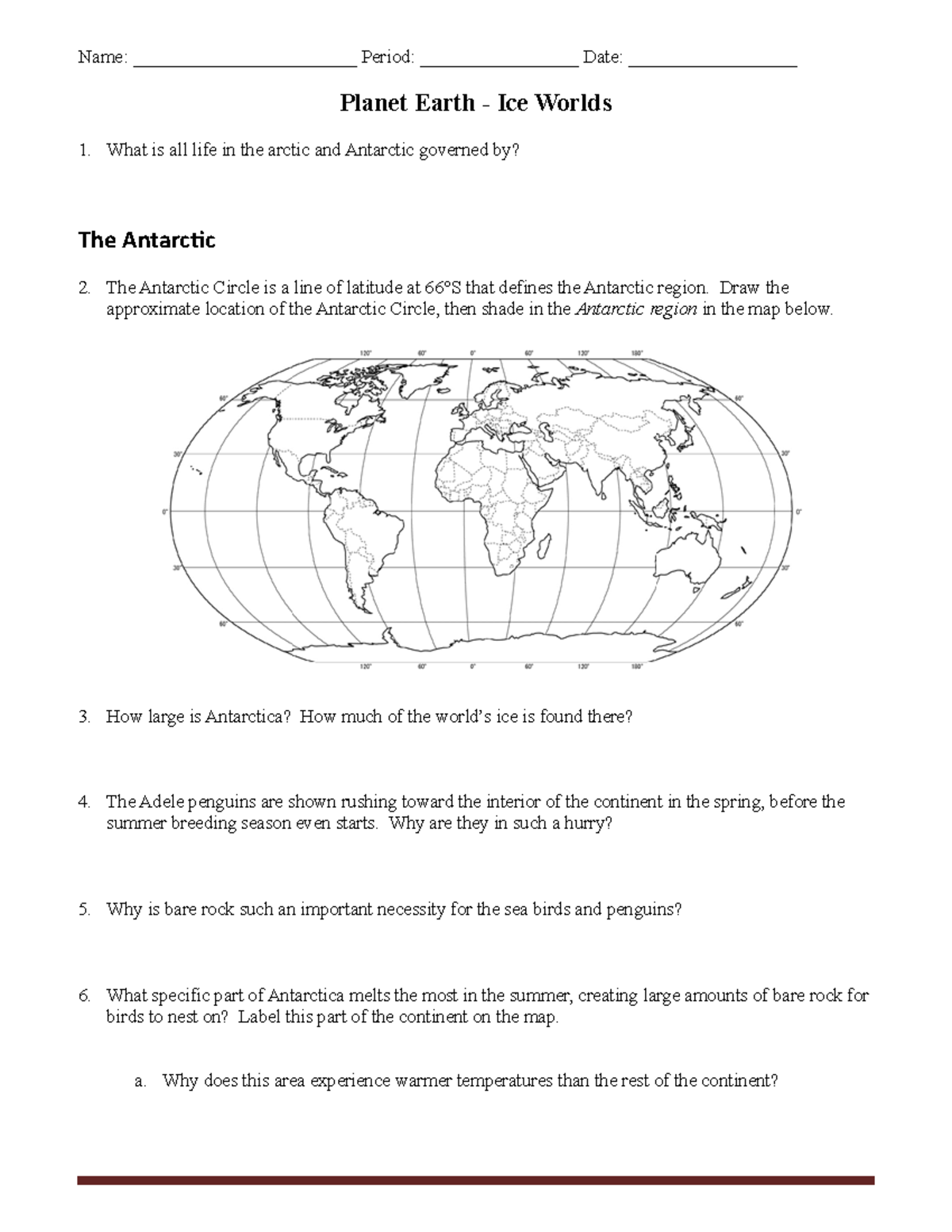 Planet Earth Ice Worlds Worksheet - Name ...