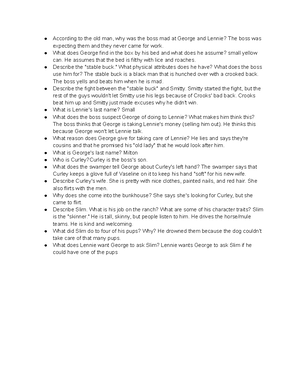 Of Mice and Men Chapter 3 Questions and Answers - What does Slim say he ...