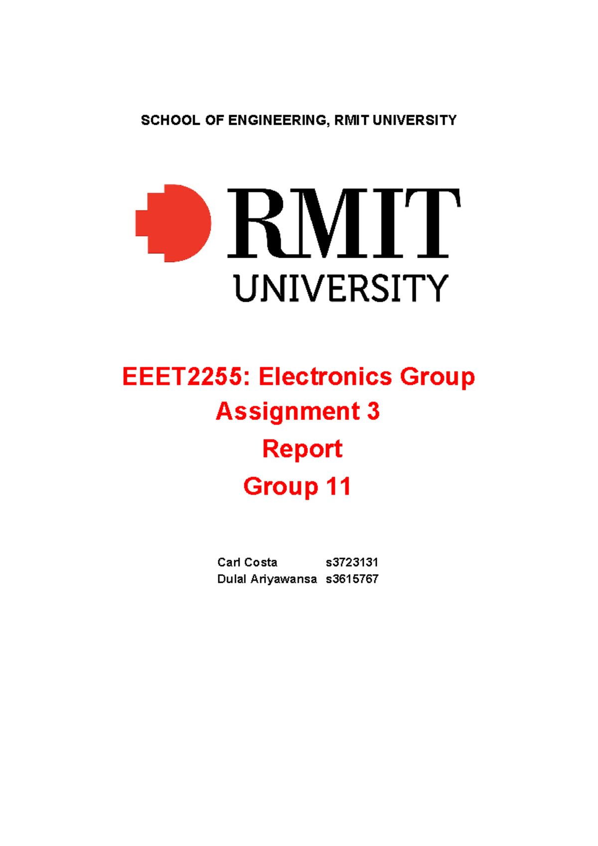 EEET2255 Group Assignment 3 Report - SCHOOL OF ENGINEERING, RMIT ...