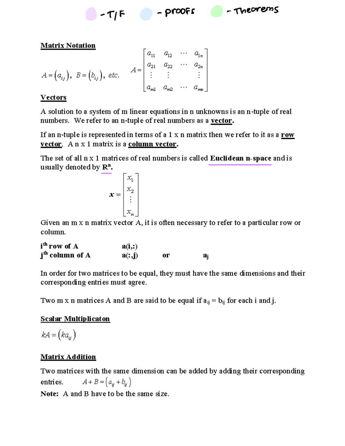Matrix Notations & Linear Systems - Matrix Notation Aa Bb etc iijj ...