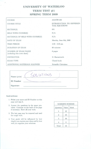 Amath 250assign - AMATH 250 Online Assignment 1 Spring 2022 Due date ...
