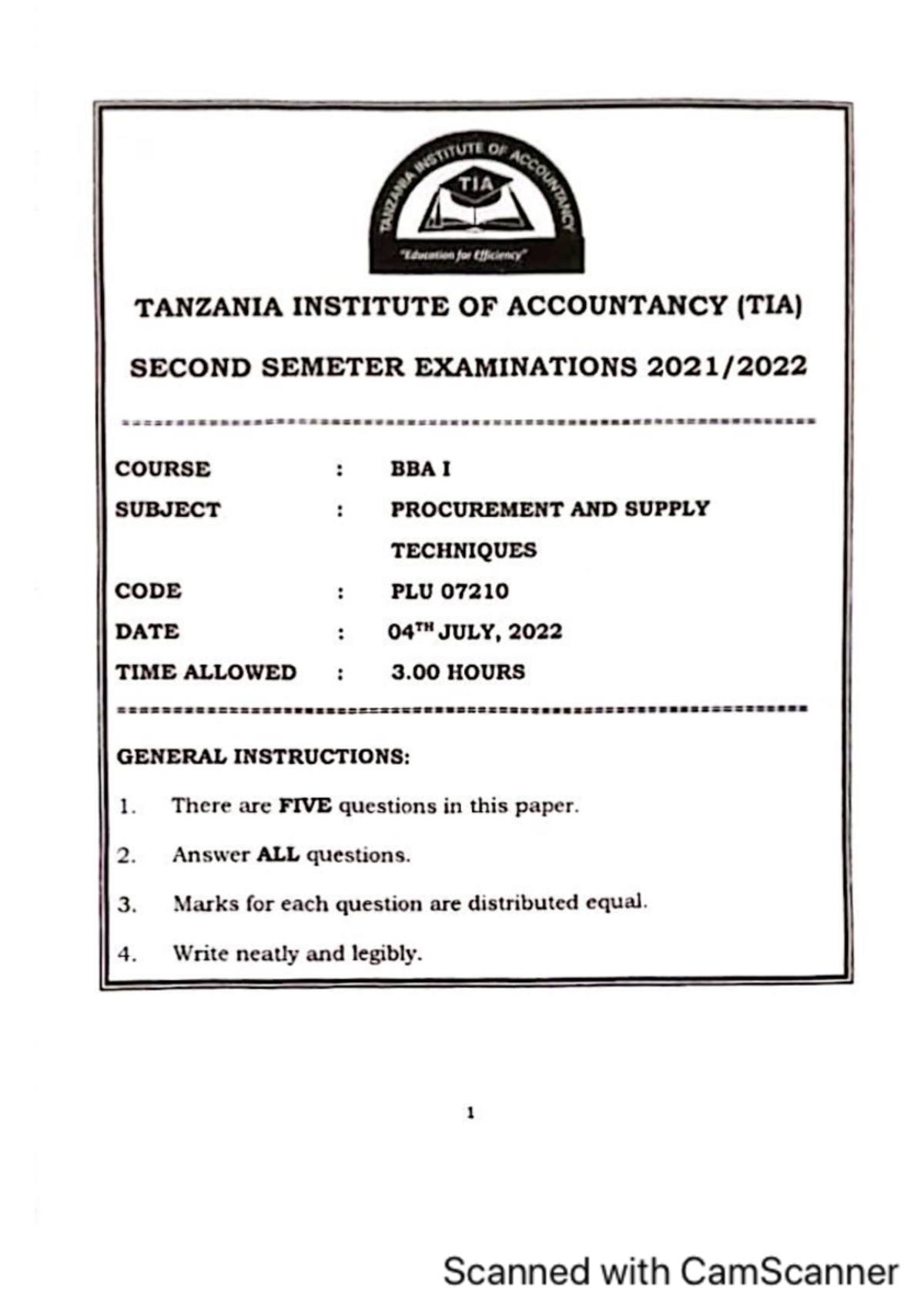 Procurement paper - OF C TIA for TANZANIA INSTITUTE OF ACCOUNTANCY (TIA ...