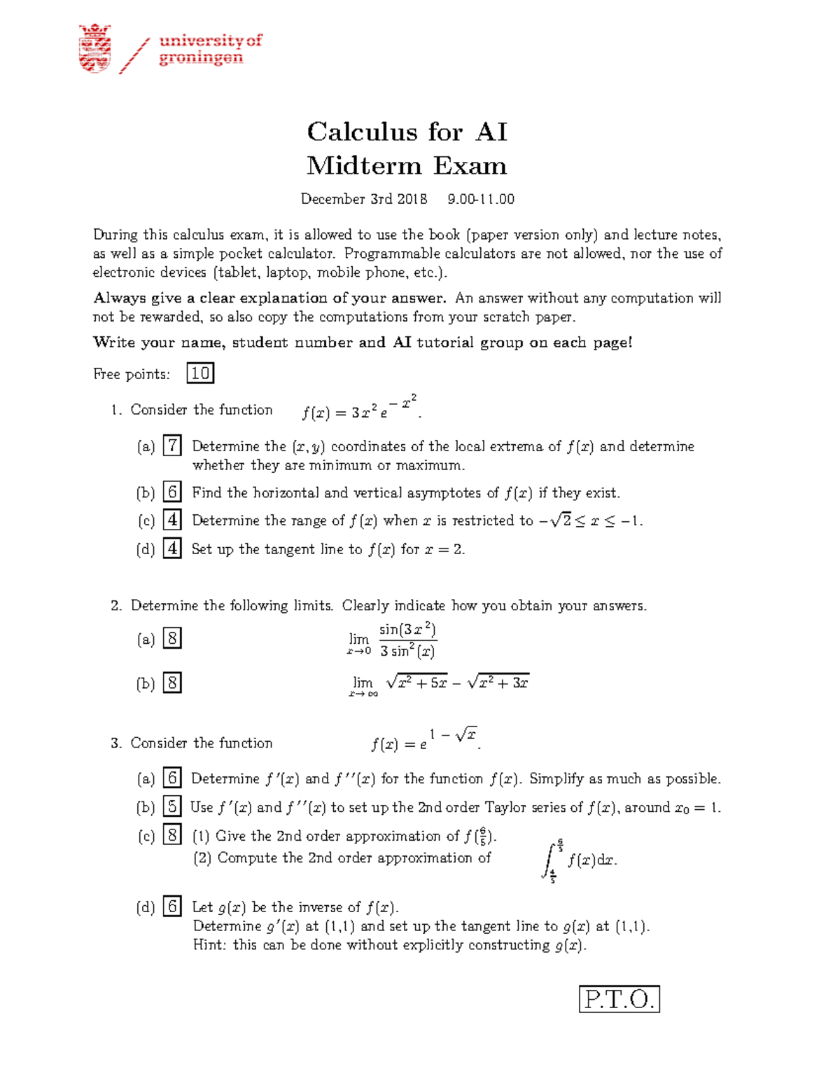 Midterm 2018 .dvi - 2018-12-03 midterm (AI) - Calculus for AI Midterm Exam December 3rd 2018 9 ...