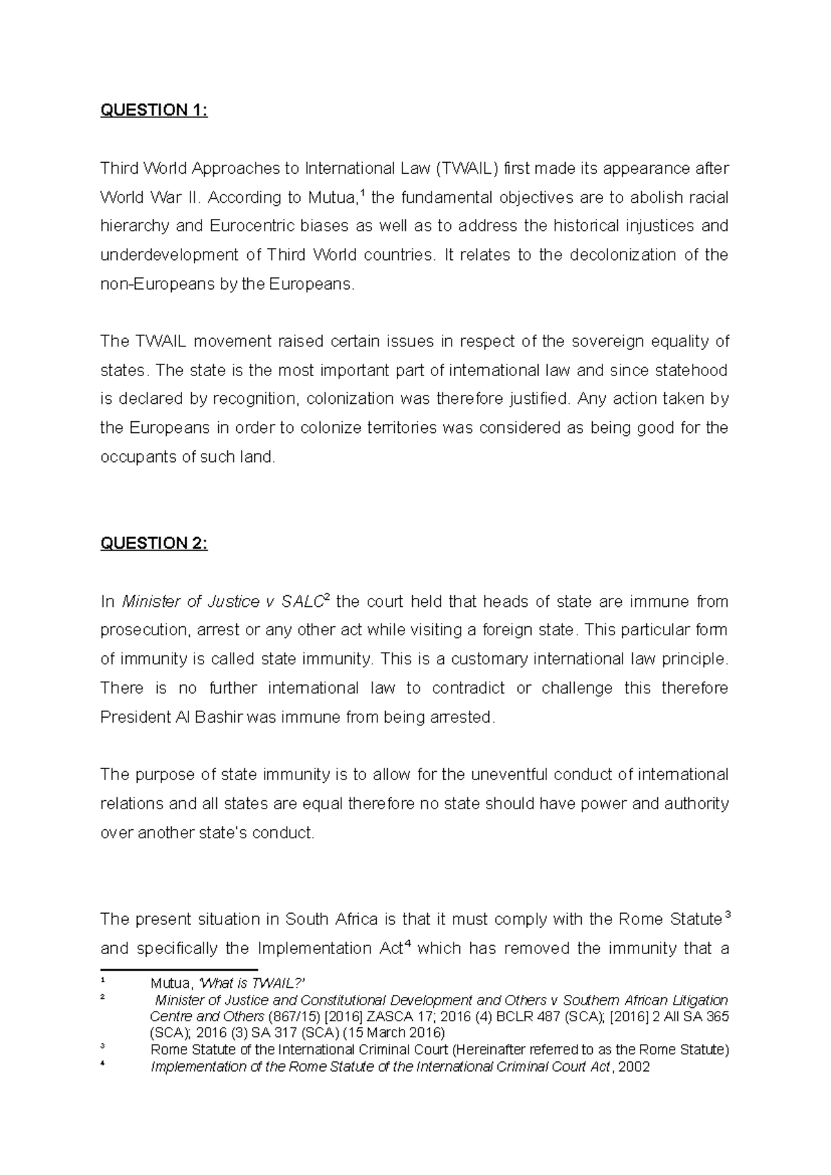 LCP4801 EXAM - QUESTION 1: Third World Approaches to International Law ...