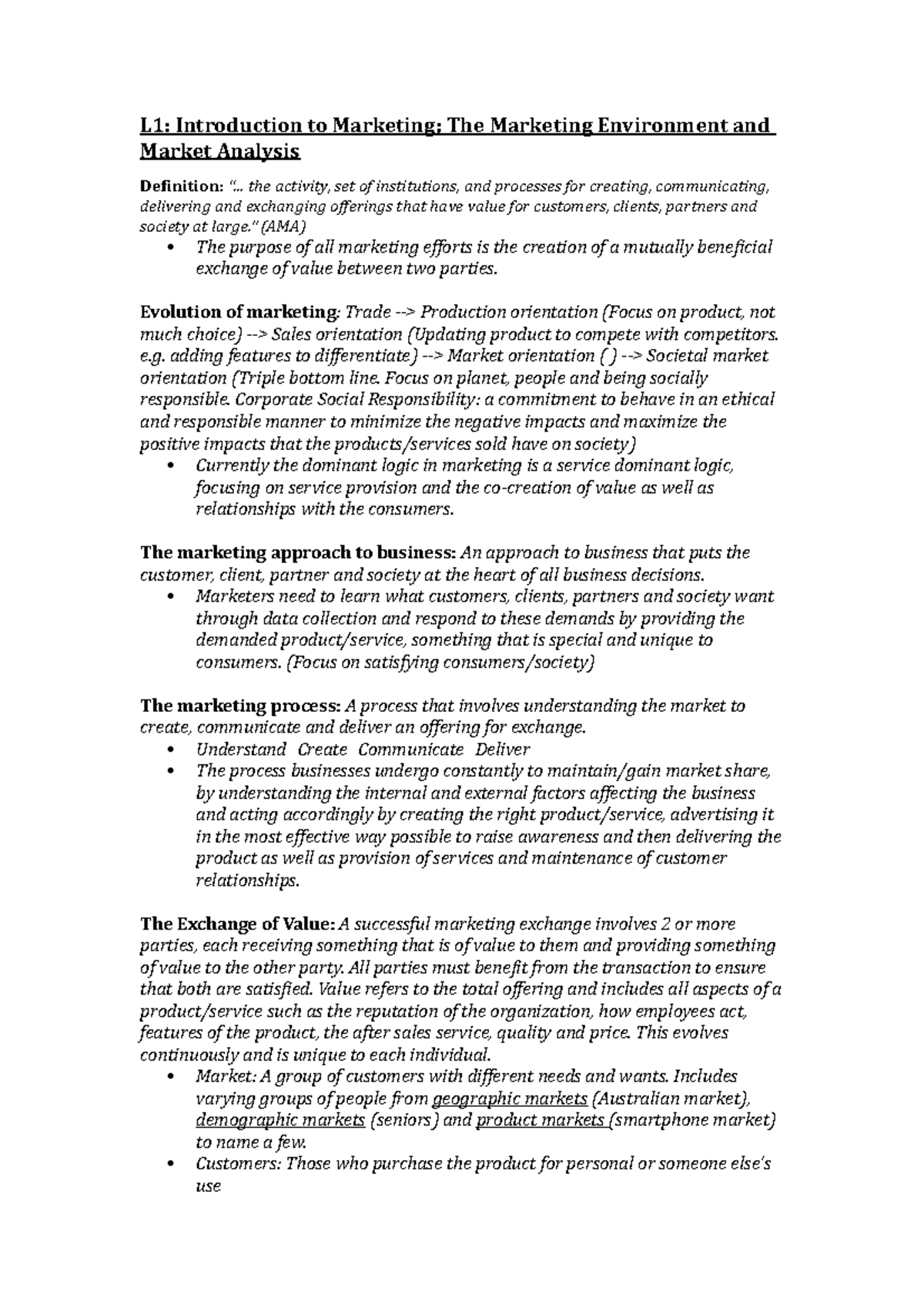 Marketing Foundations - Final - L1: Introduction to Marketing; The ...