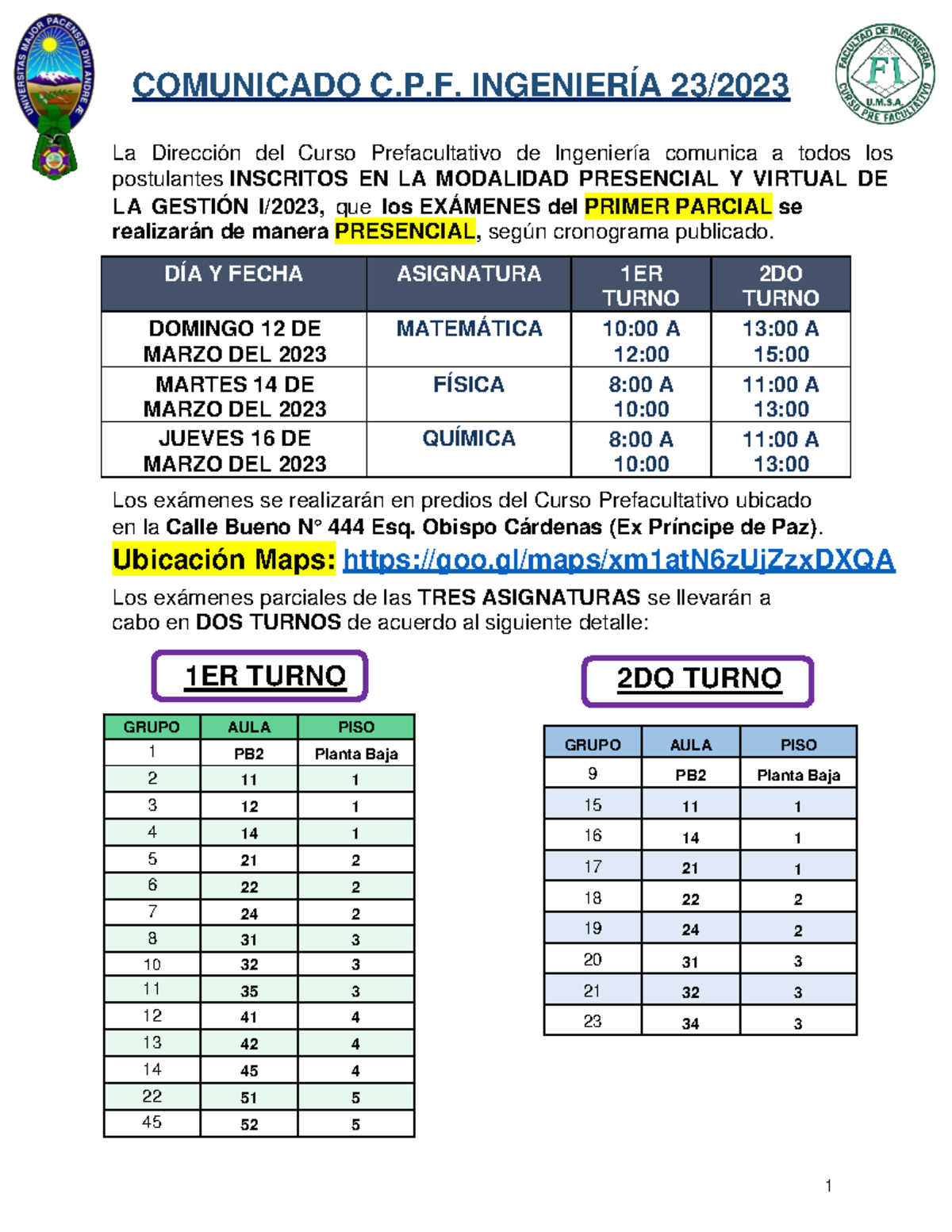 1er Parcial CPF I 2023 - Jwjdjdjdjdjdje - 1 2DO TURNO COMUNICADO C.P ...