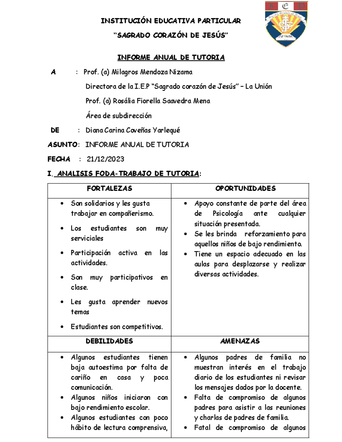 Informa Tutorial - INSTITUCIÓN EDUCATIVA PARTICULAR “SAGRADO CORAZÓN DE ...