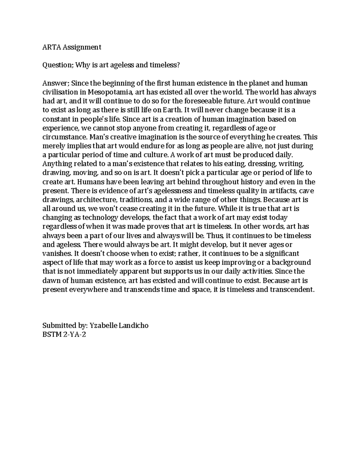 Yzabelle Landicho ARTA Assignment - ARTA Assignment Question; Why is ...