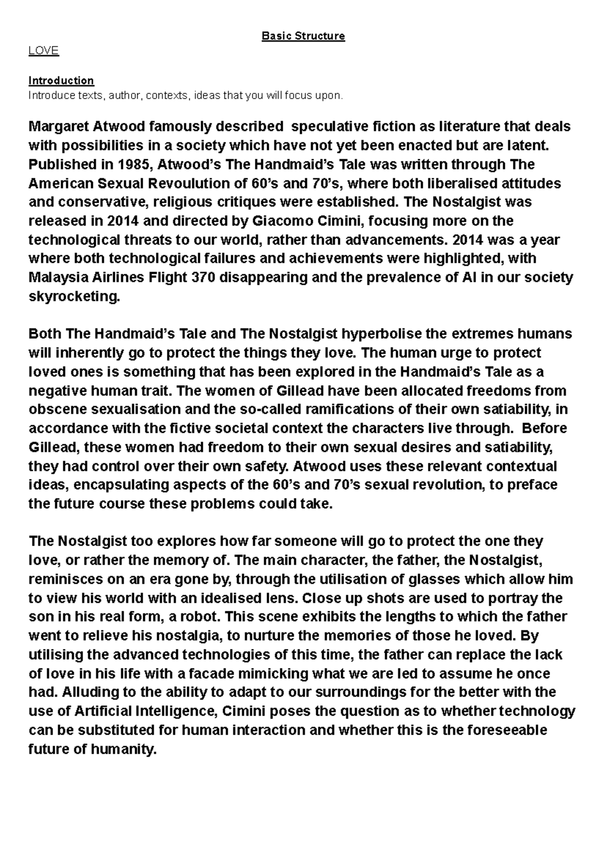 English - Margaret Atwood - Basic Structure LOVE Introduction Introduce ...